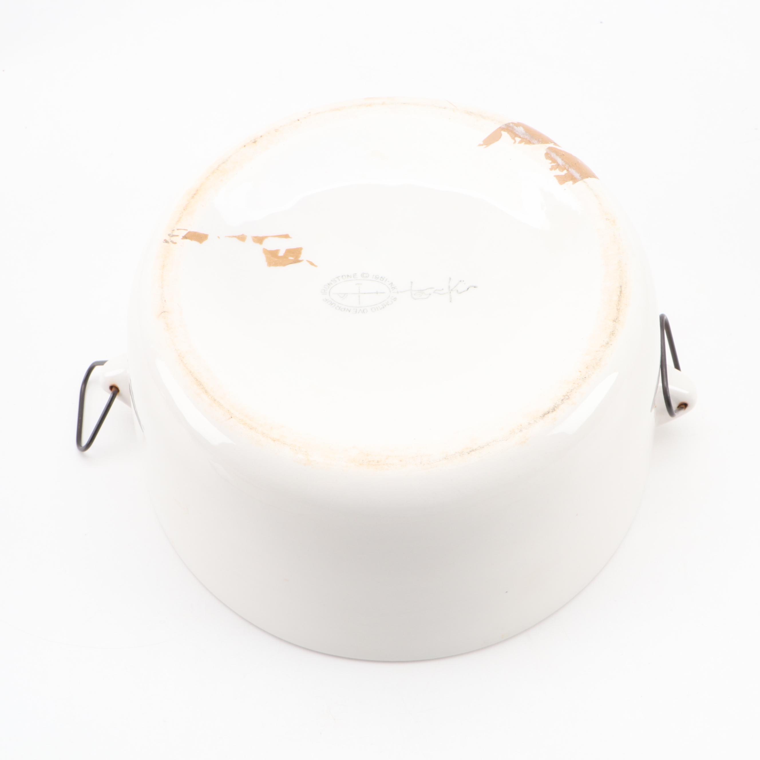 Schmid Blue Spongeware Ceramic Dinnerware and Ironstone Dutch Oven | EBTH