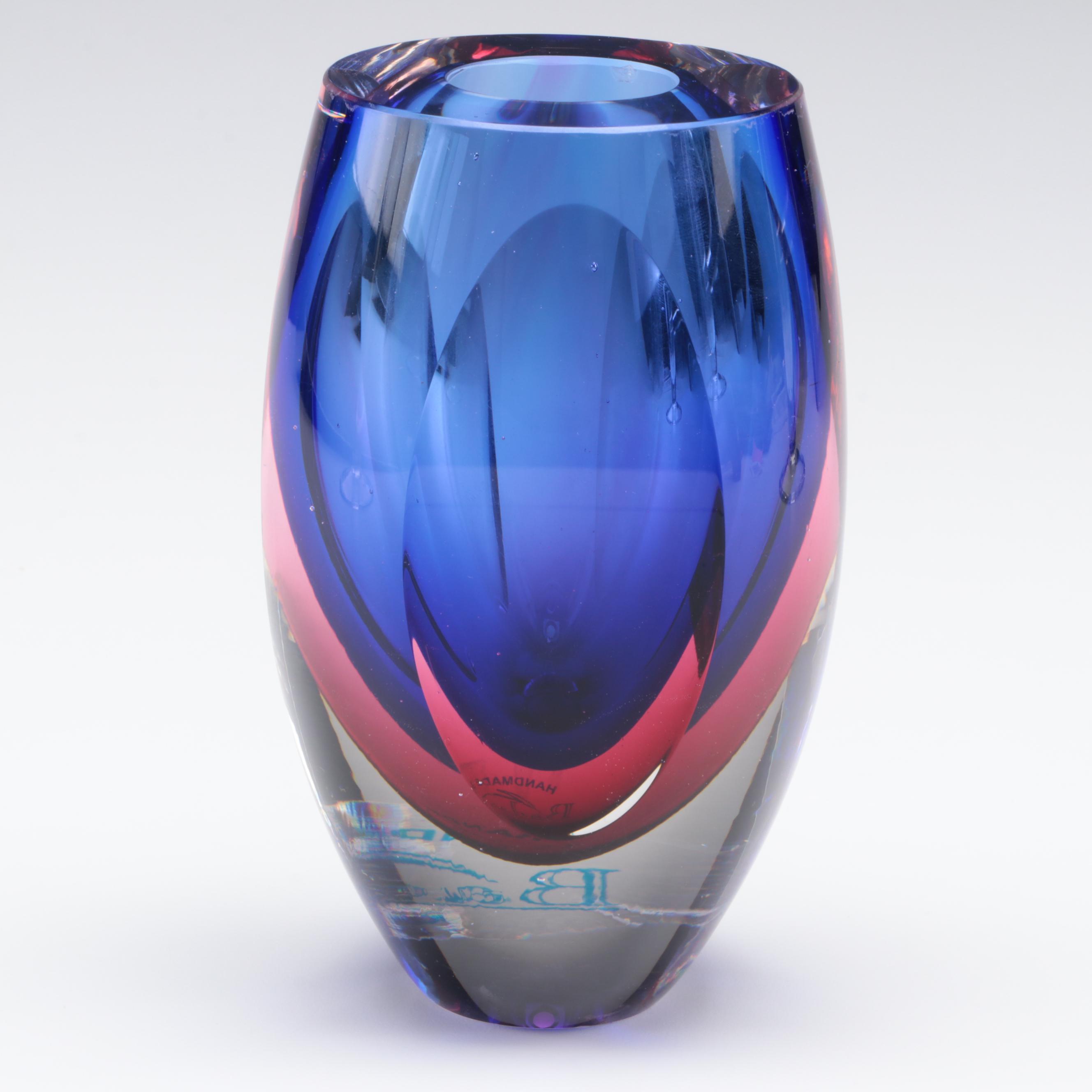 Badash Crystal Sommerso Vase with Pair of Polish Blown Glass Vases | EBTH