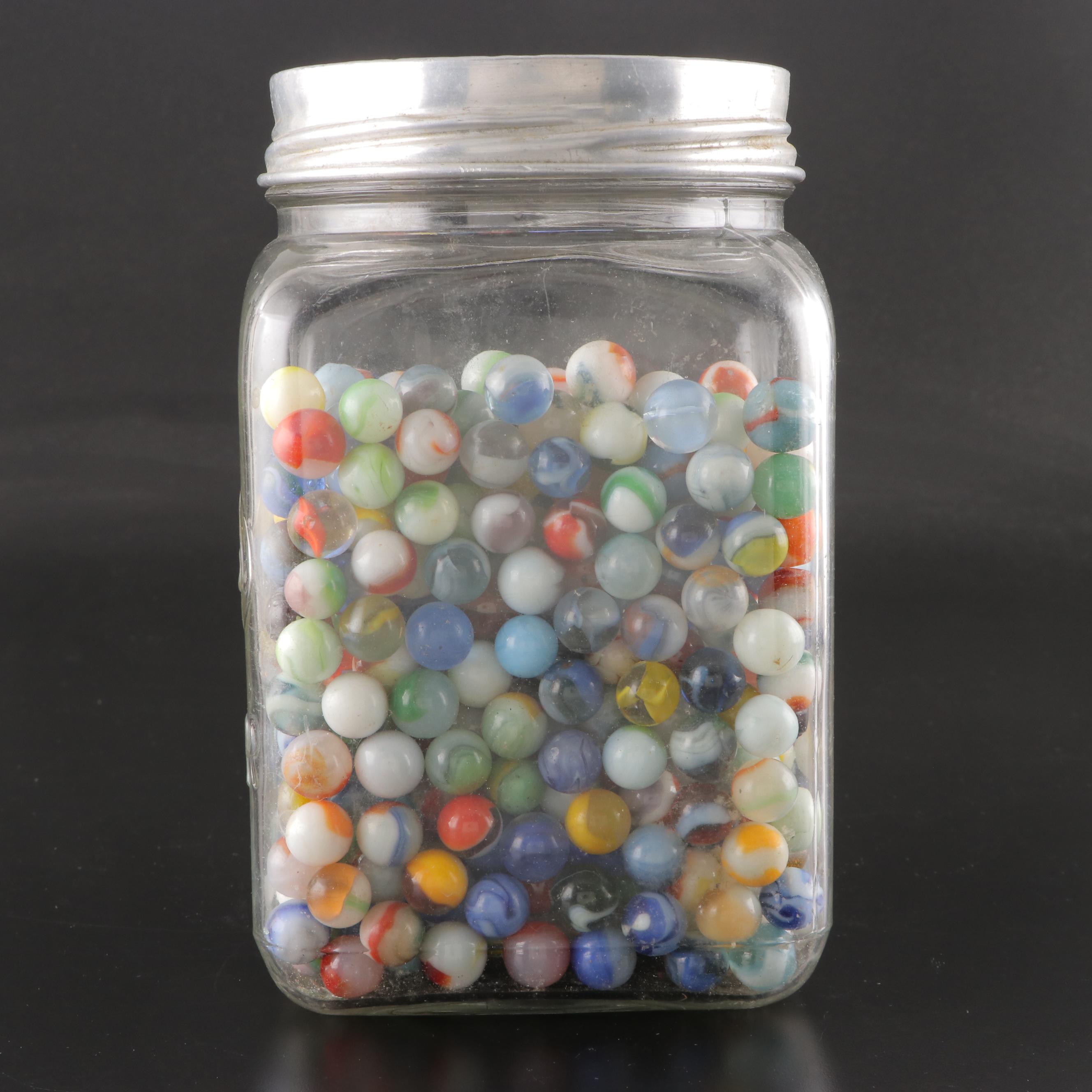 Swirlies and Other Glass Marbles in Aridor Glass Jar | EBTH