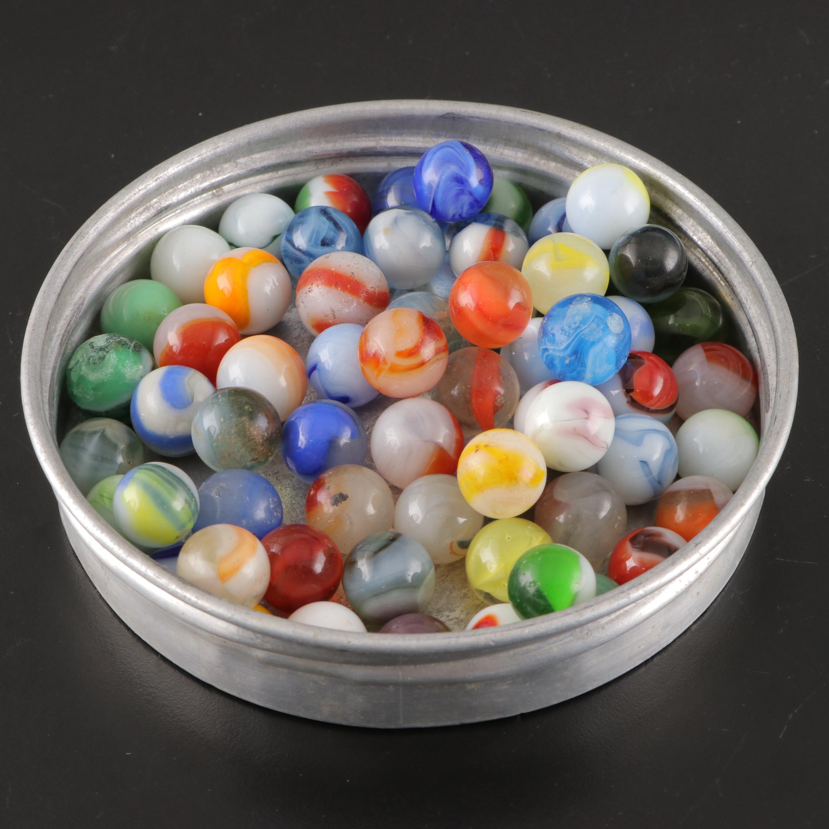 Swirlies and Other Glass Marbles in Aridor Glass Jar | EBTH