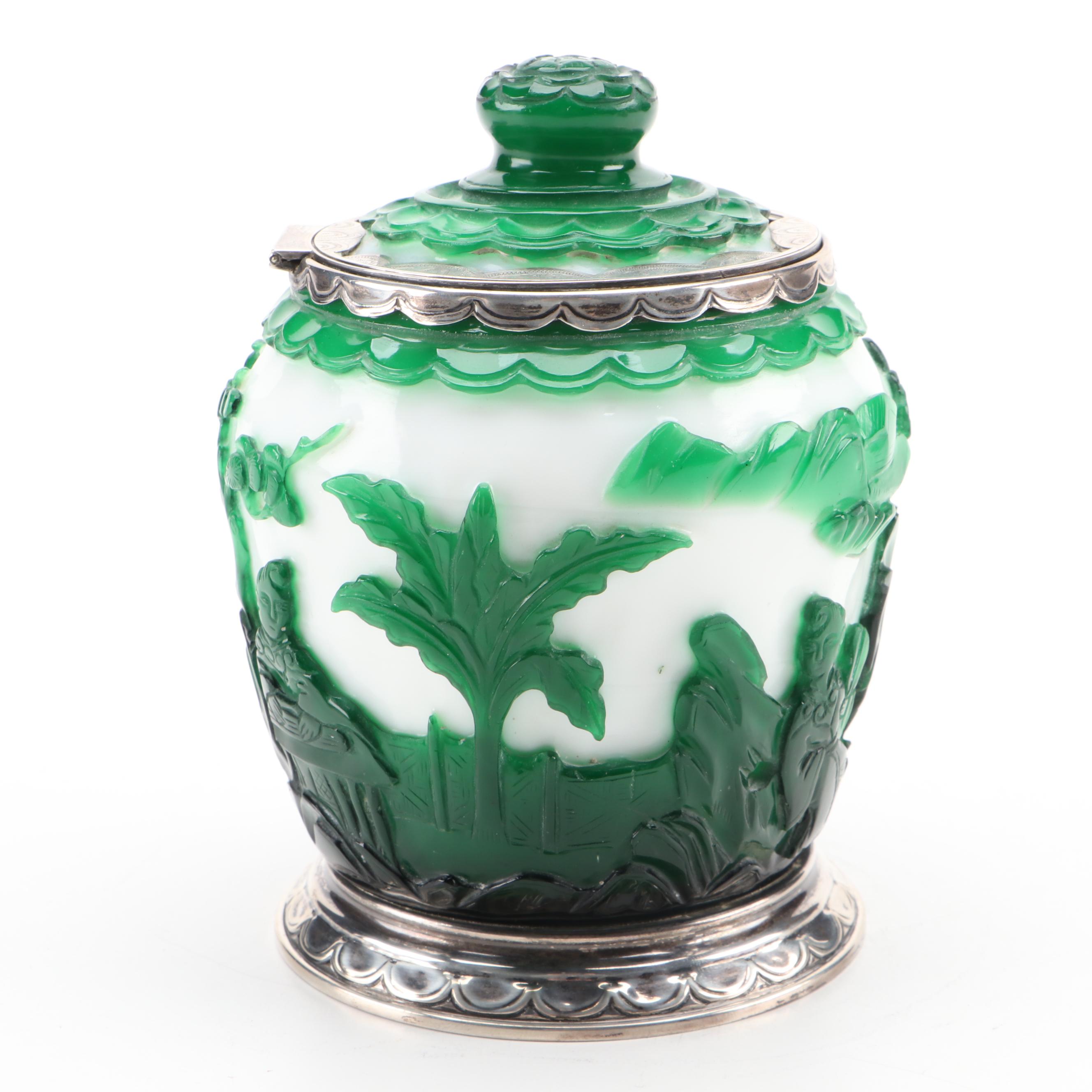 Cartier Sterling Silver Mounted Peking Glass Jar, Early to Mid 20th ...