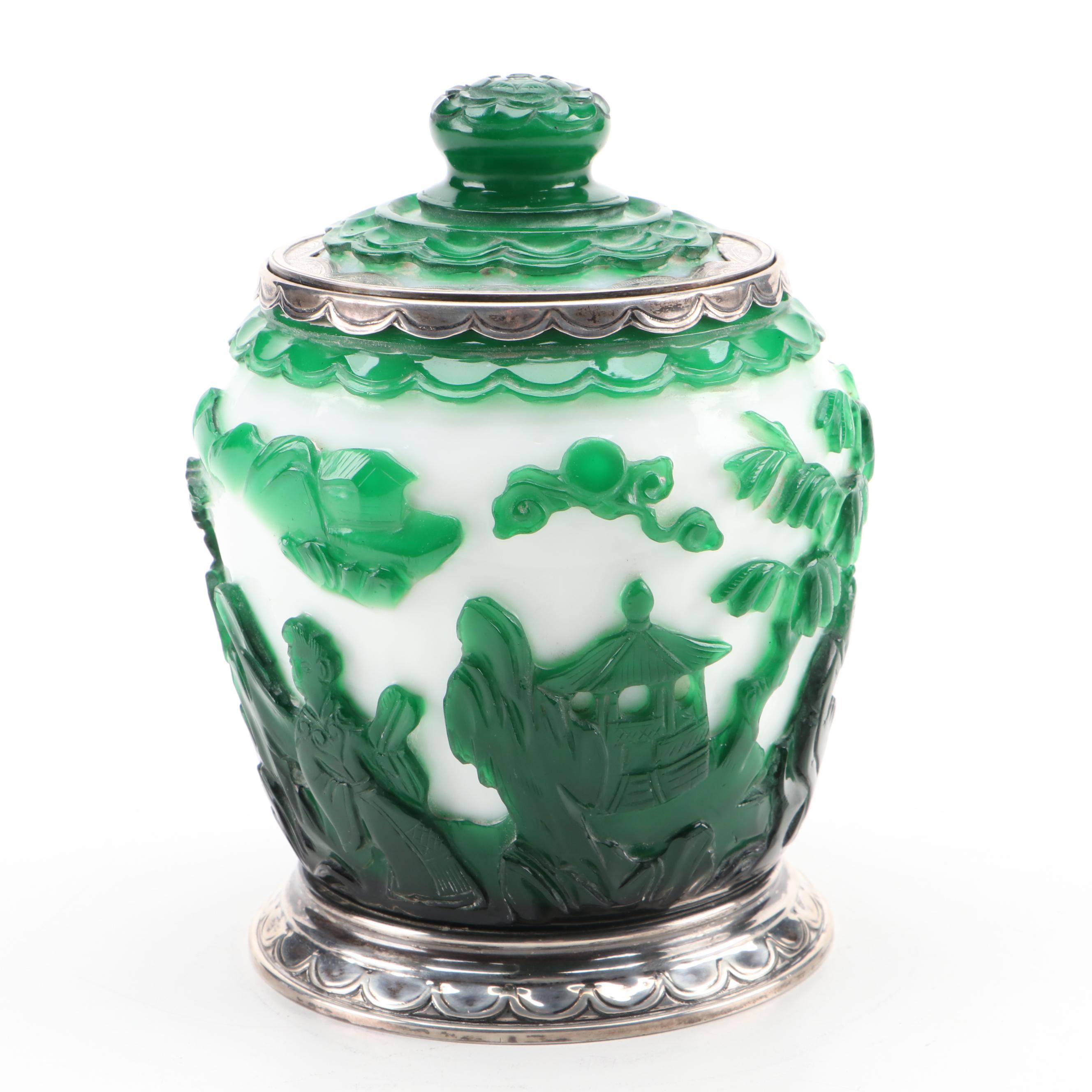 Cartier Sterling Silver Mounted Peking Glass Jar, Early to Mid 20th ...