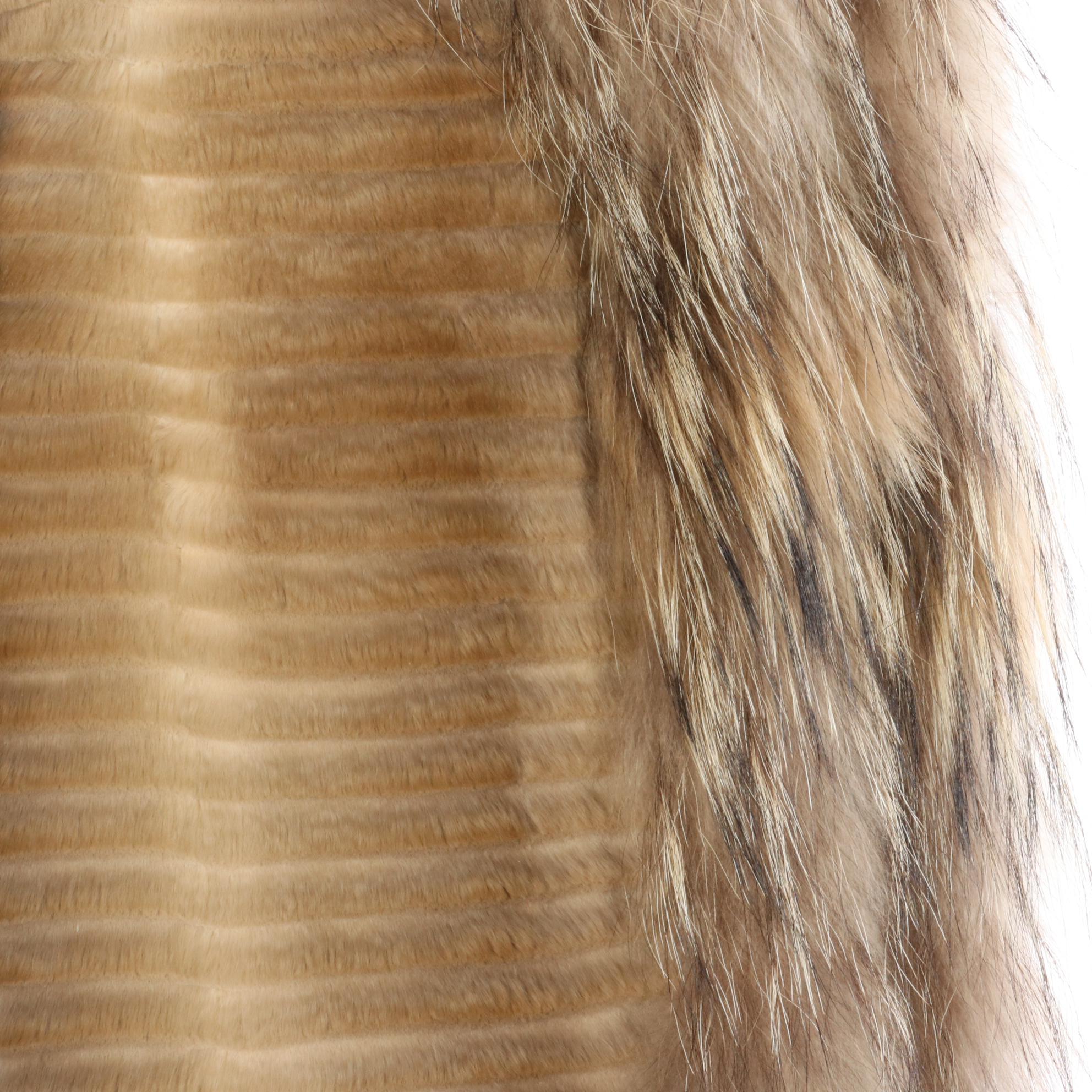 Reversible Corded Clipped Rabbit Fur/Fabric Jacket with Tanuki Fur Trim ...