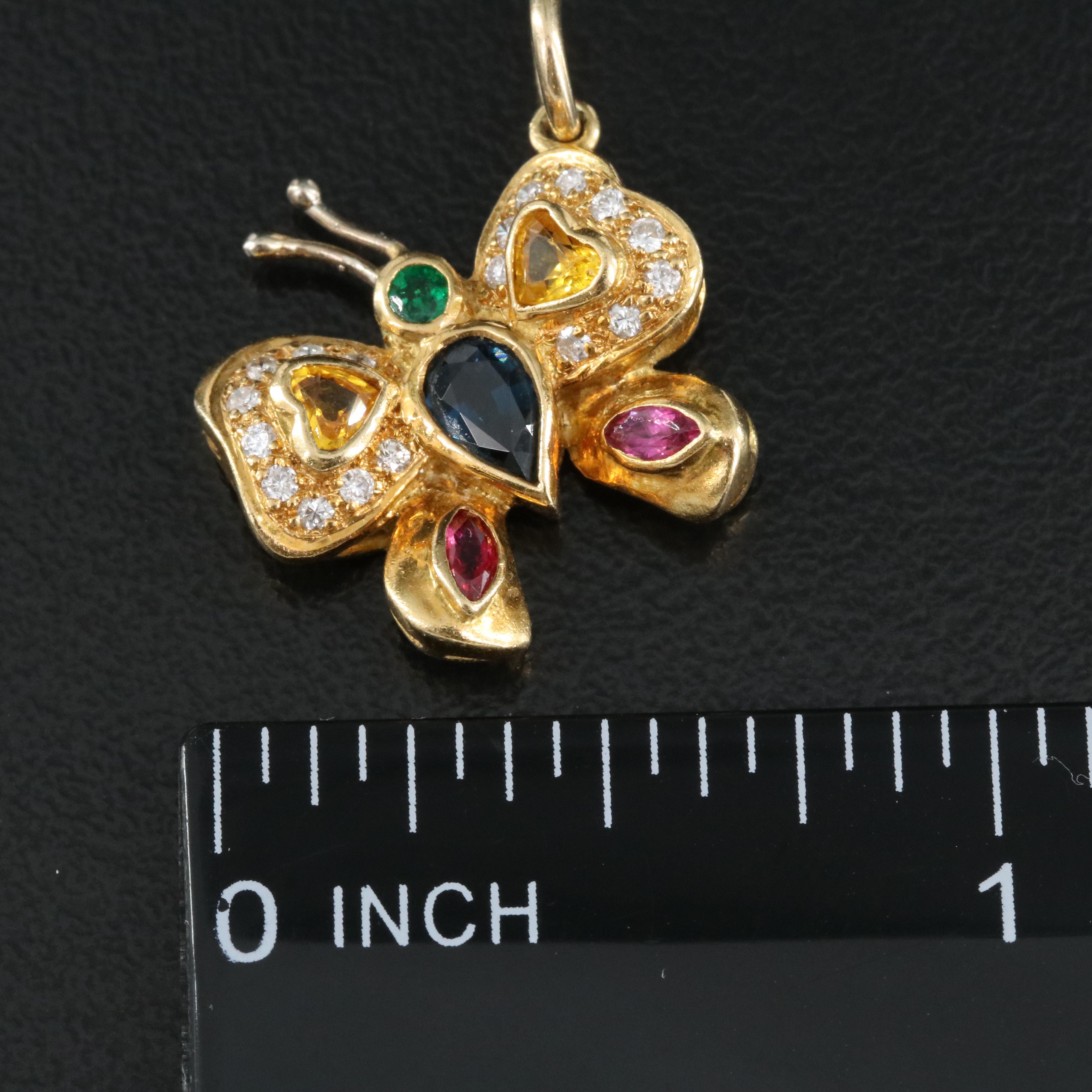 18K Diamond and Gemstone Butterfly Pendant | EBTH