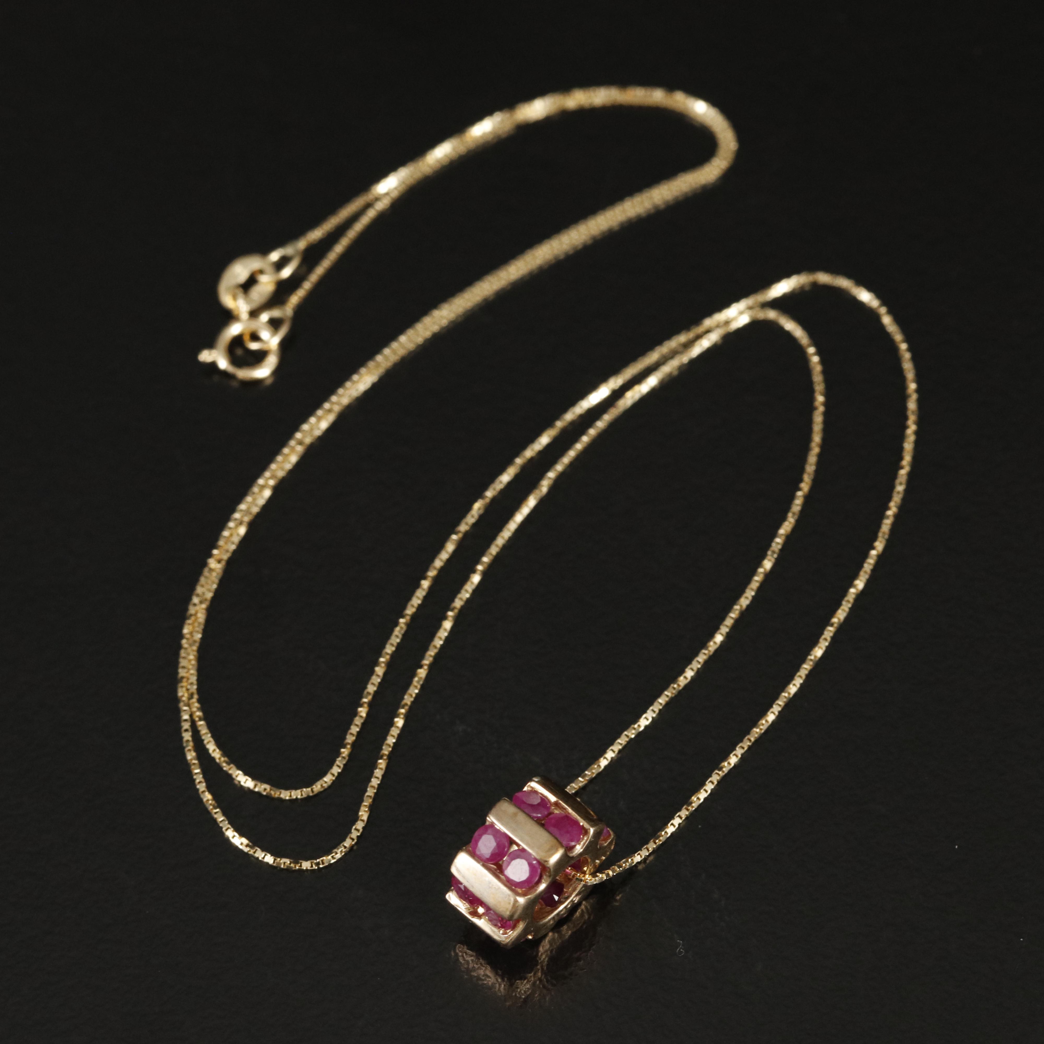 9K Circular Ruby Pendant with 18K Box Chain | EBTH