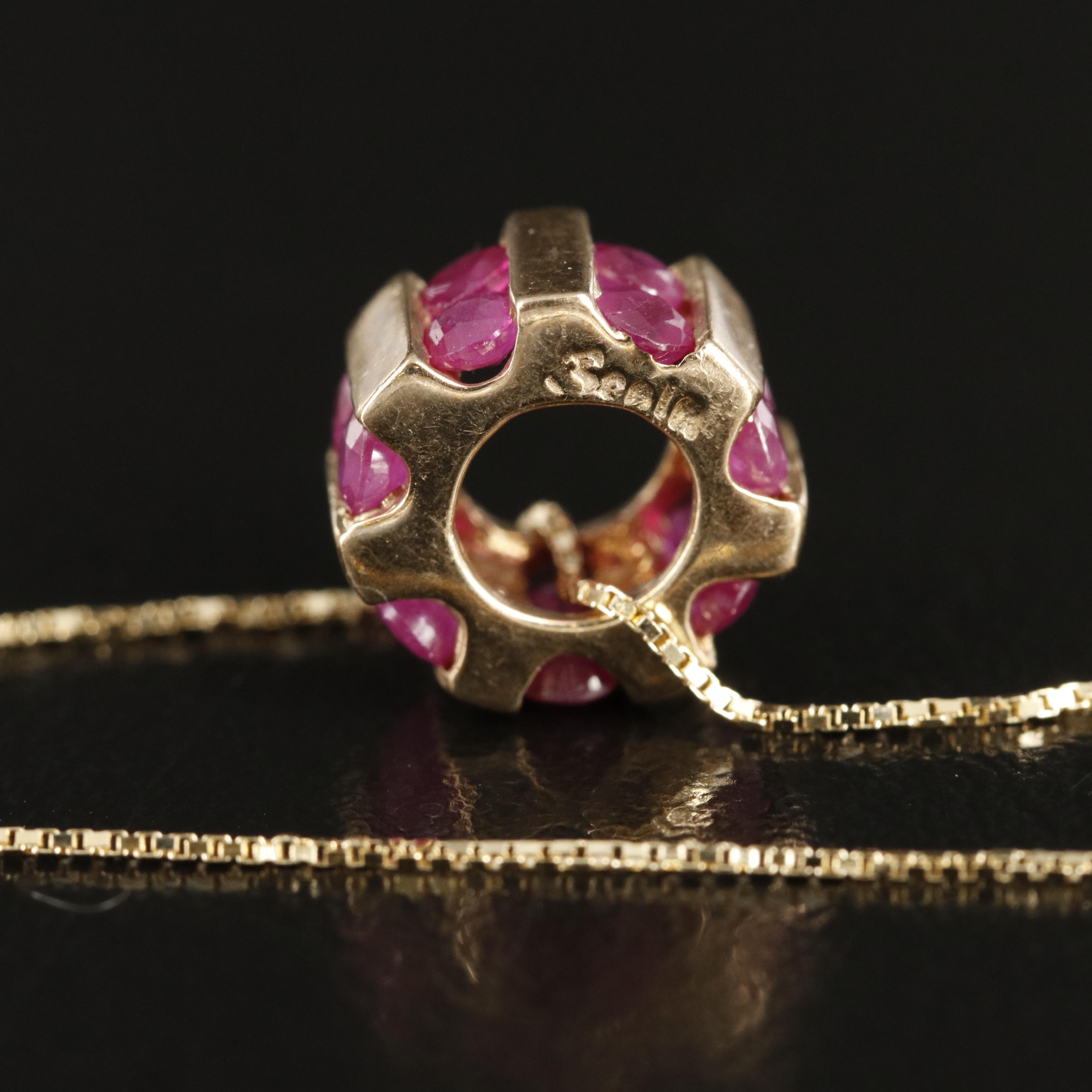 9K Circular Ruby Pendant with 18K Box Chain | EBTH