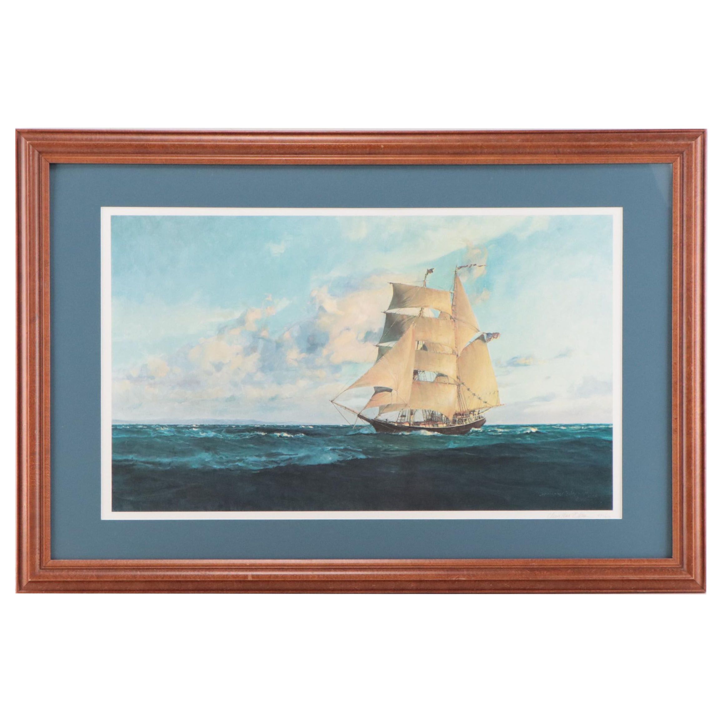 Christopher Blossom Offset Lithograph of Nautical Scene With Ship | EBTH
