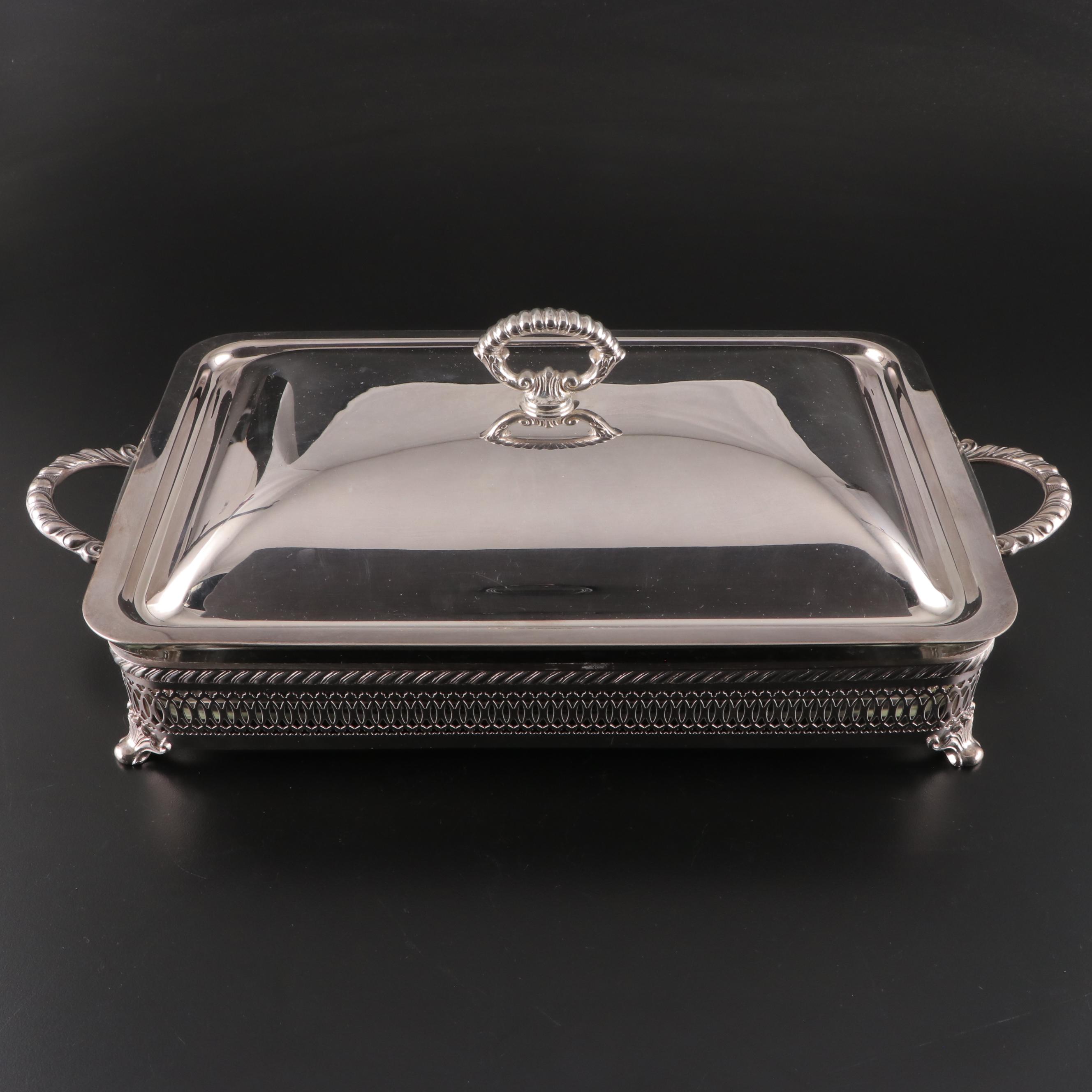 Silver Plate Chafing Dishes With Pyrex Glass Inserts, Late 20th Century ...