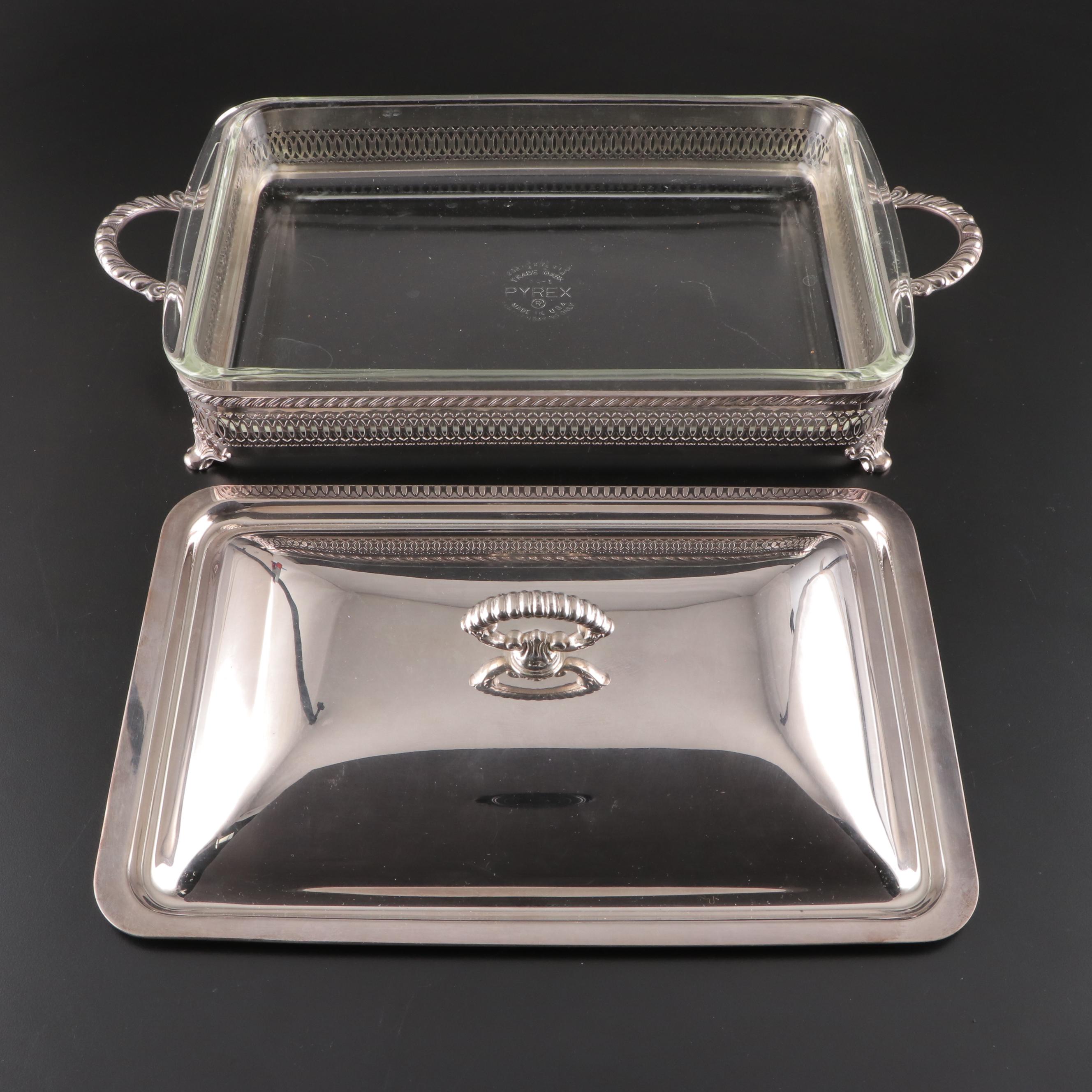 Silver Plate Chafing Dishes With Pyrex Glass Inserts, Late 20th Century ...