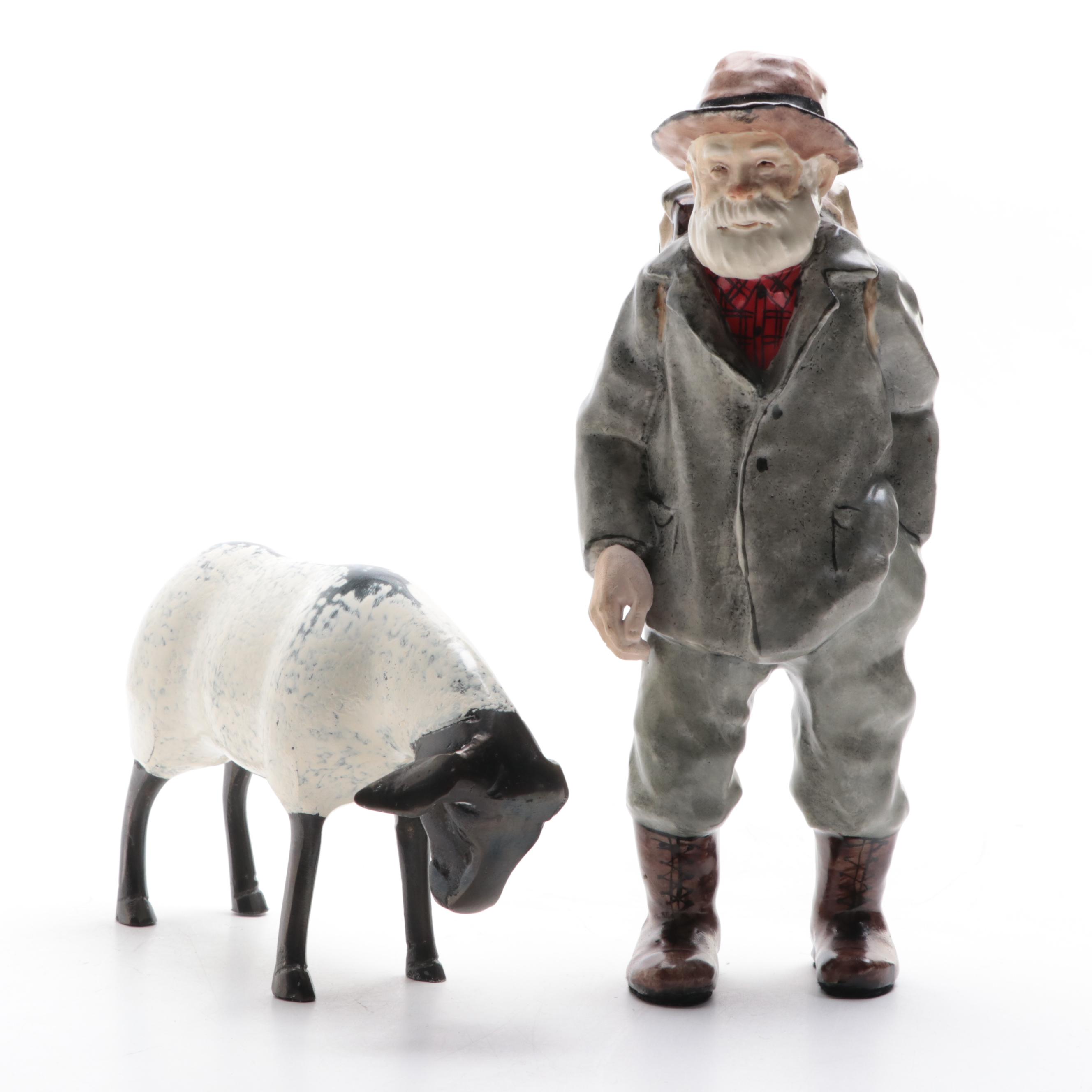 C. Alan Johnson Hand-Painted Figurine with Painted Cast Metal Sheep | EBTH