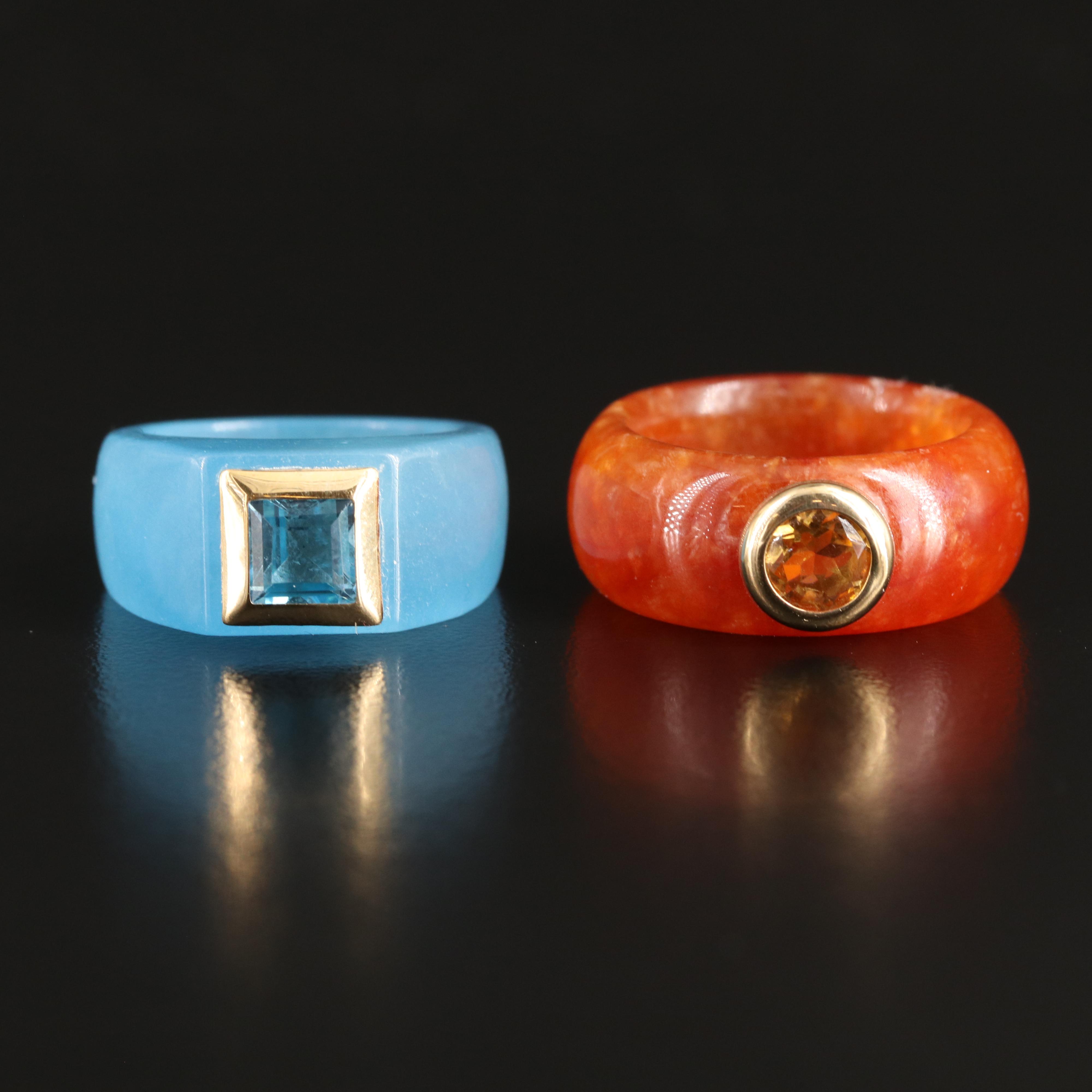 14K Jadeite Hololith Rings with Citrine and Topaz | EBTH