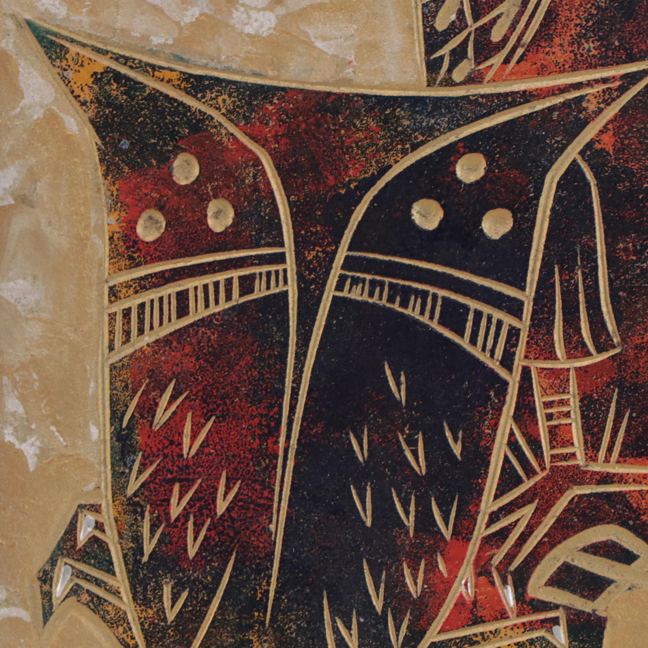 Thai Modernist Acrylic Painting of Owls, Circa 1960 | EBTH