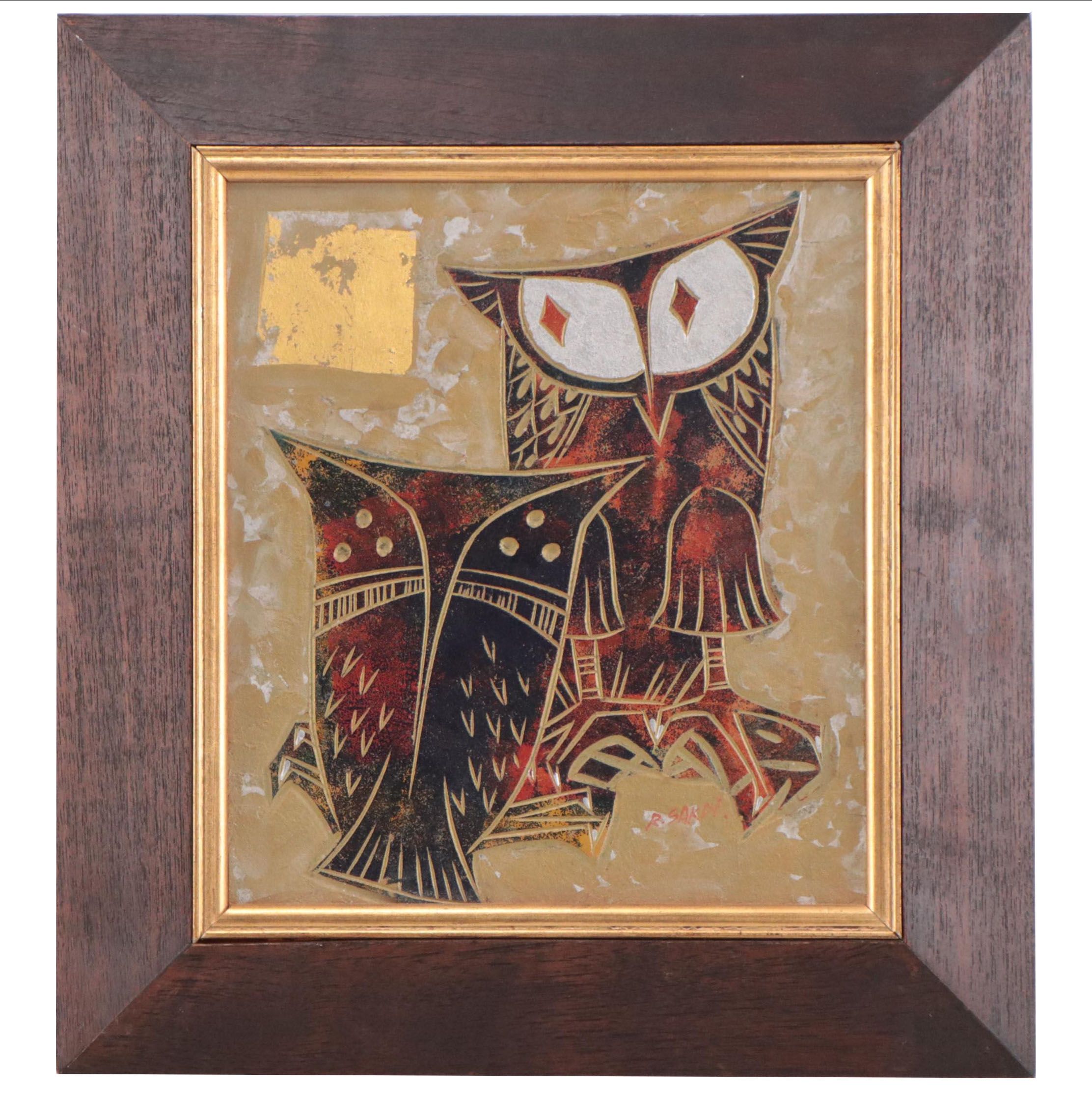Thai Modernist Acrylic Painting of Owls, Circa 1960 | EBTH