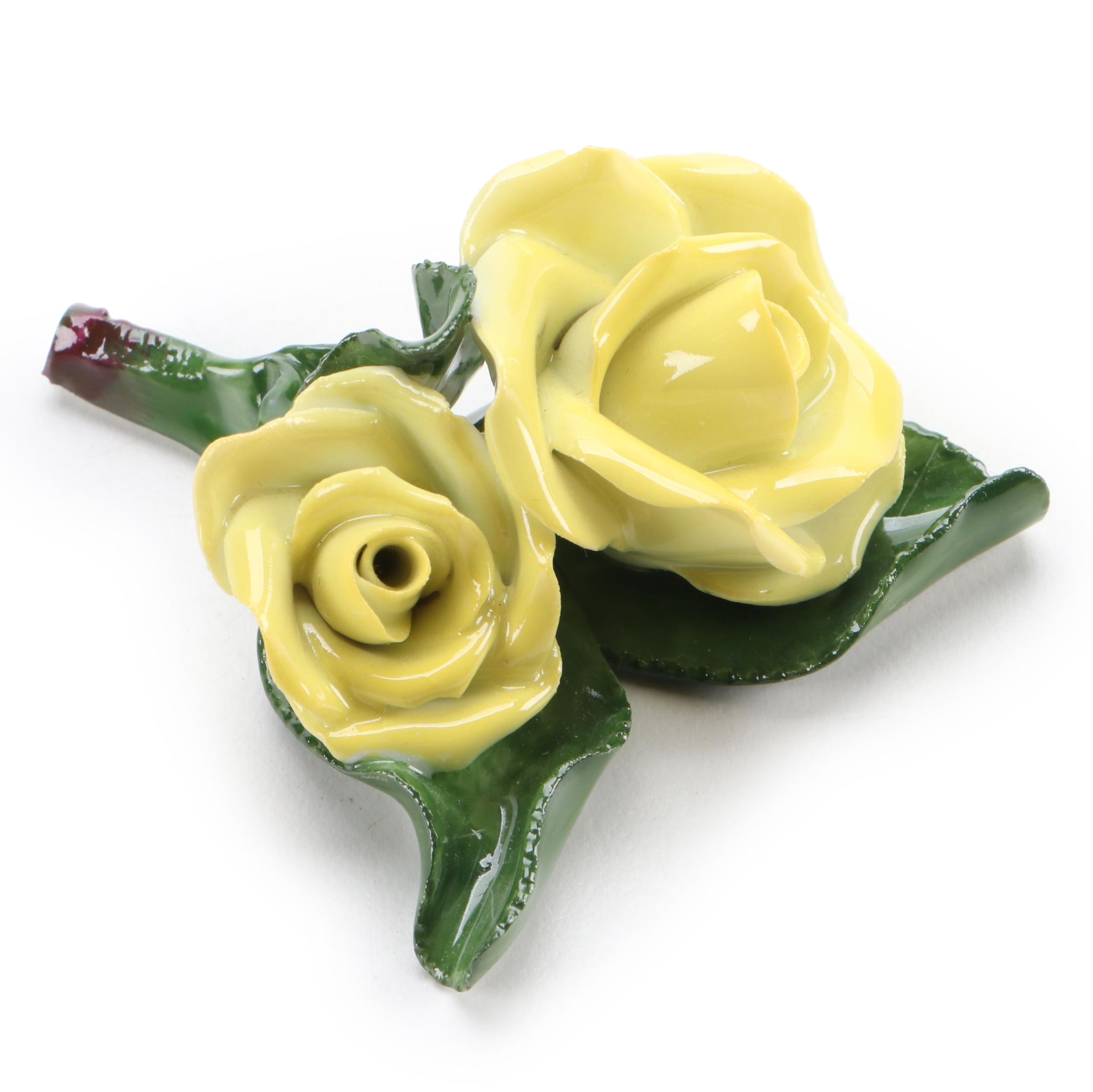 Herend Yellow Roses on Leaf Porcelain Figurine | EBTH