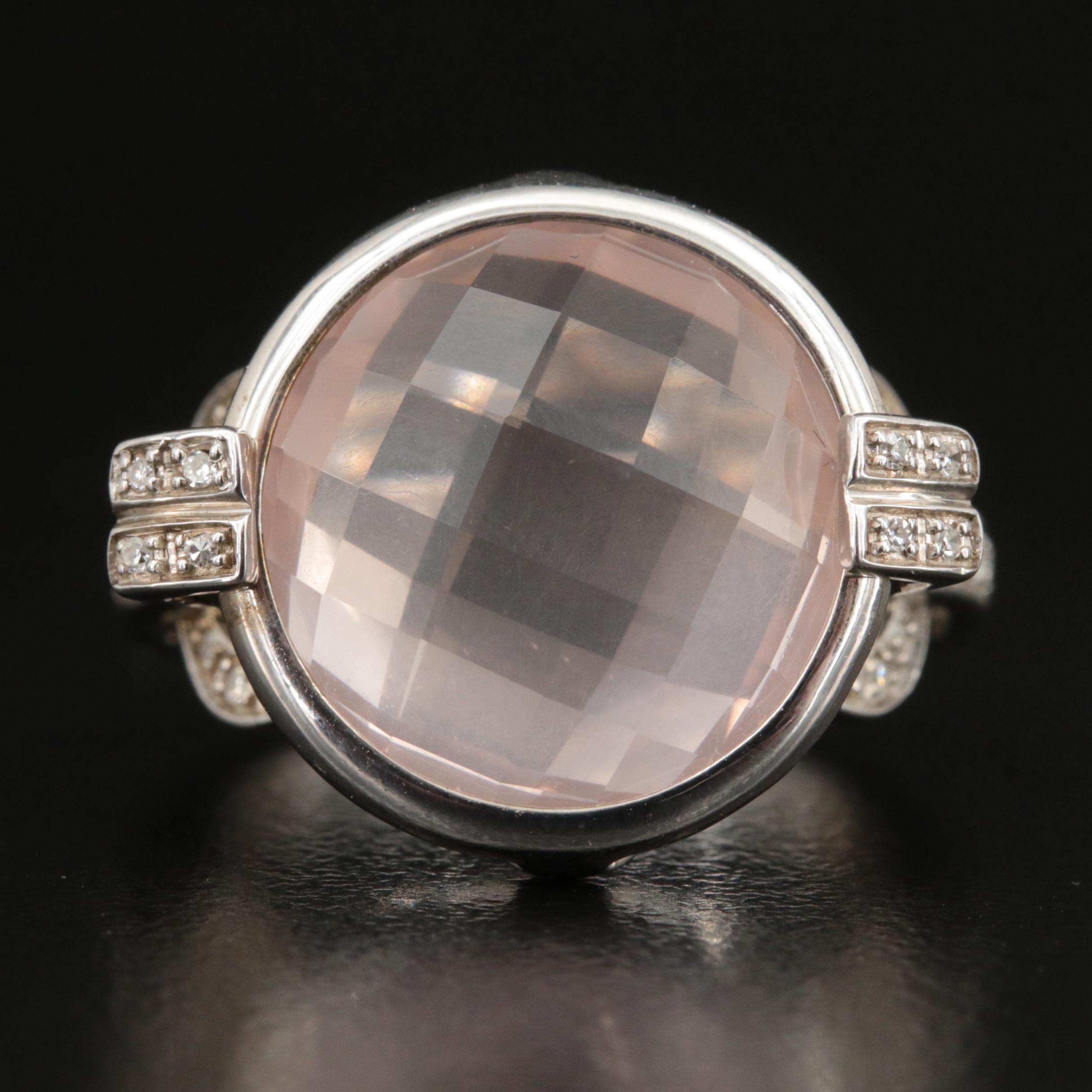 Sterling Rose Quartz and Diamond Ring | EBTH
