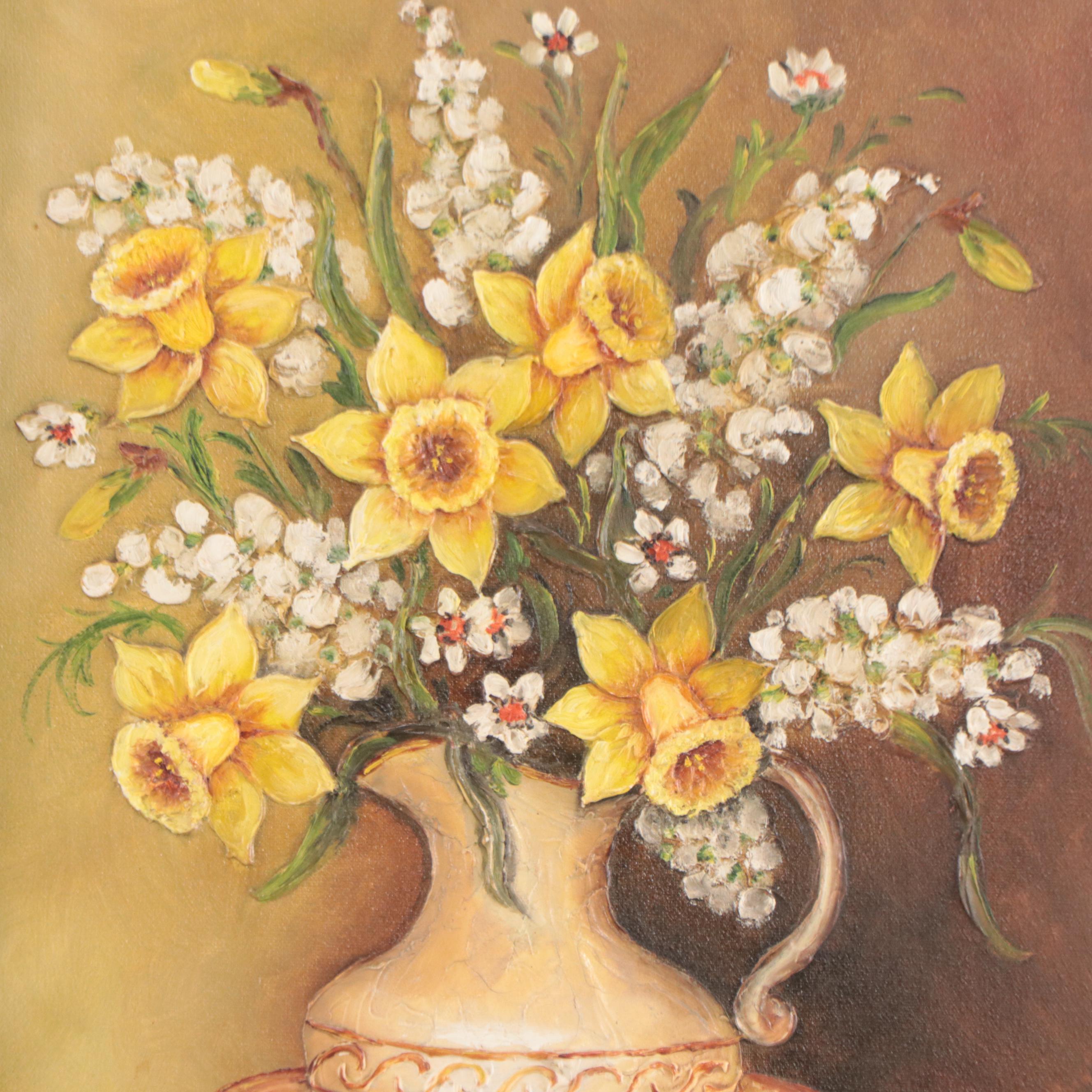 Kathy Dunn Mixed Media Painting of Still Life With Daffodils, Circa ...