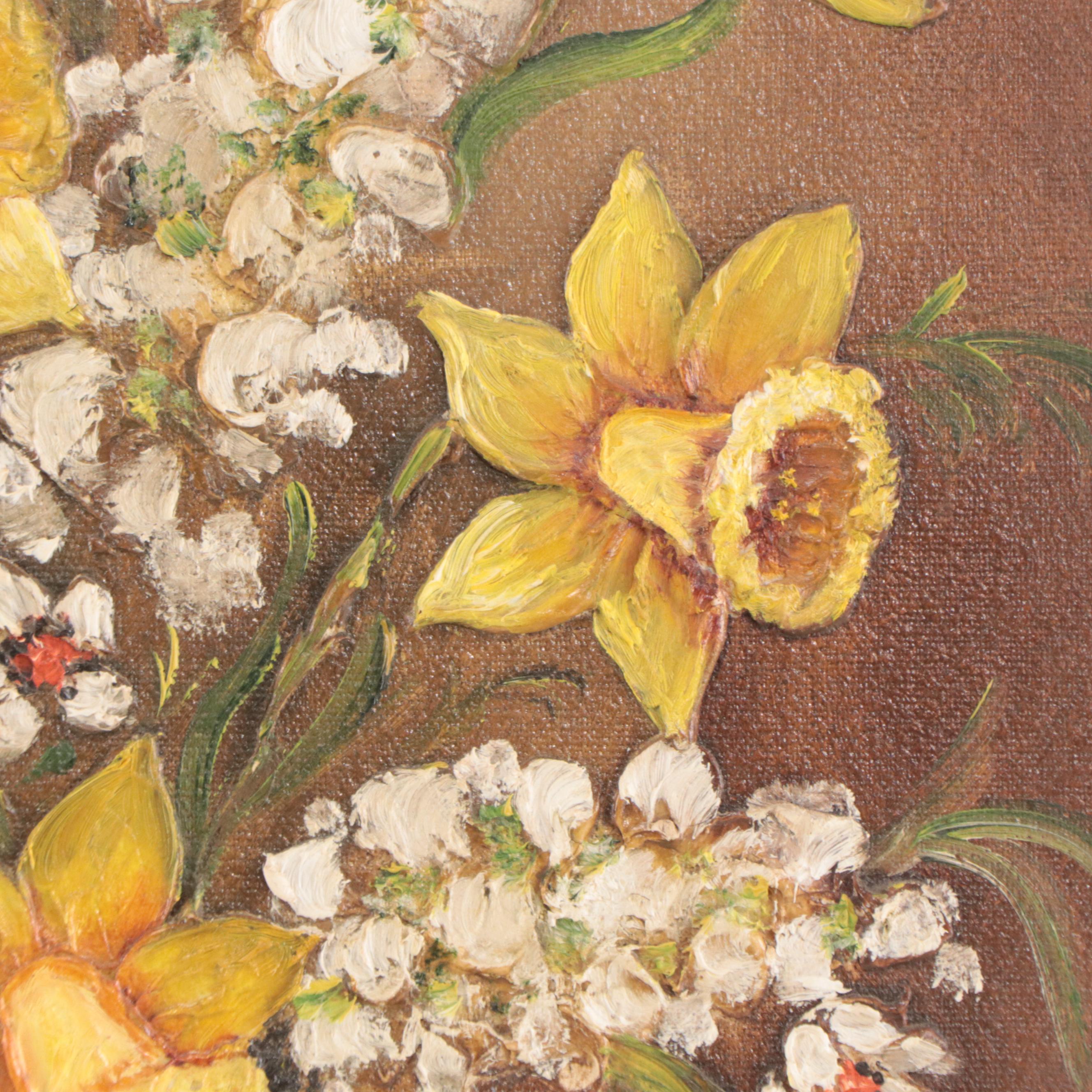 Kathy Dunn Mixed Media Painting of Still Life With Daffodils, Circa ...