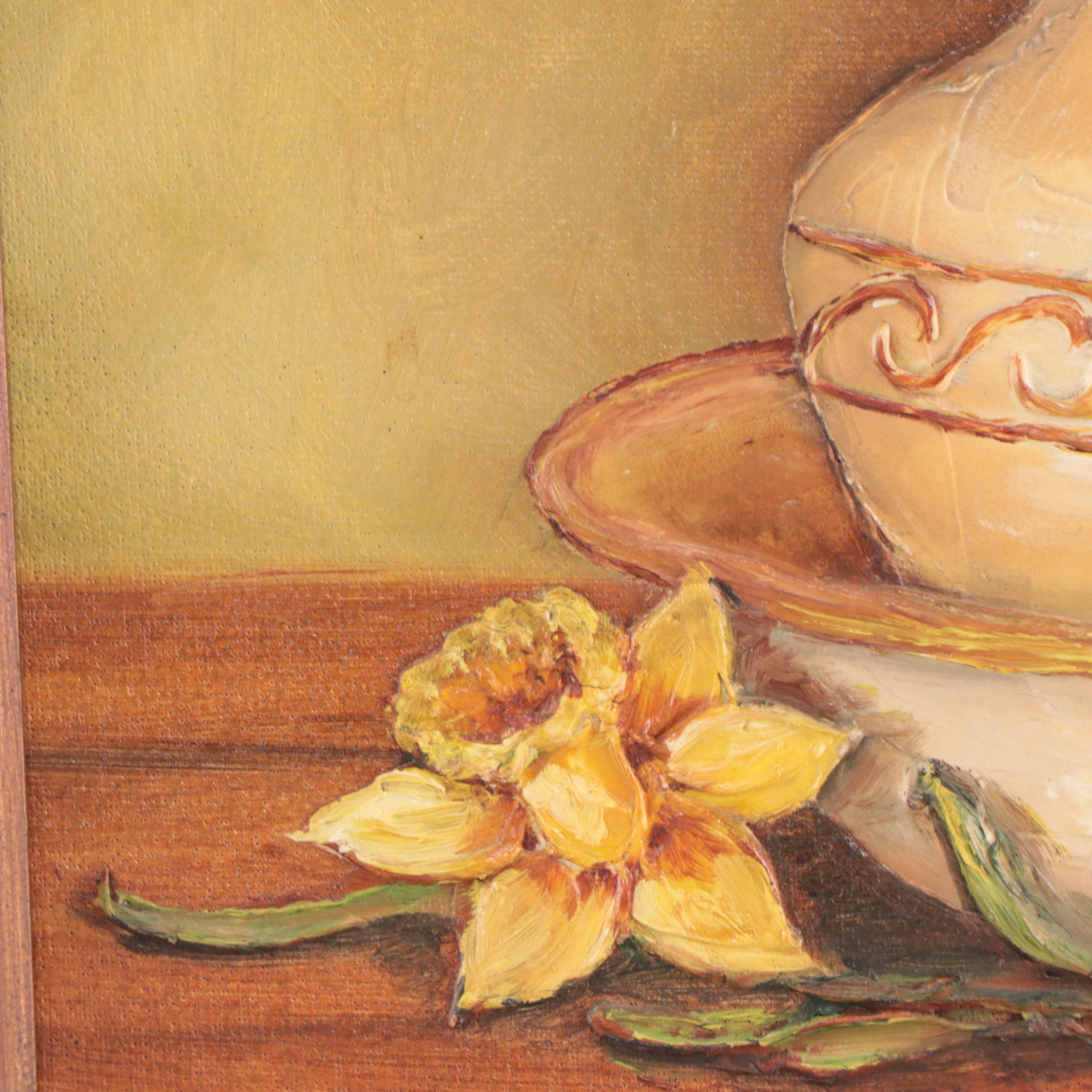 Kathy Dunn Mixed Media Painting of Still Life With Daffodils, Circa ...