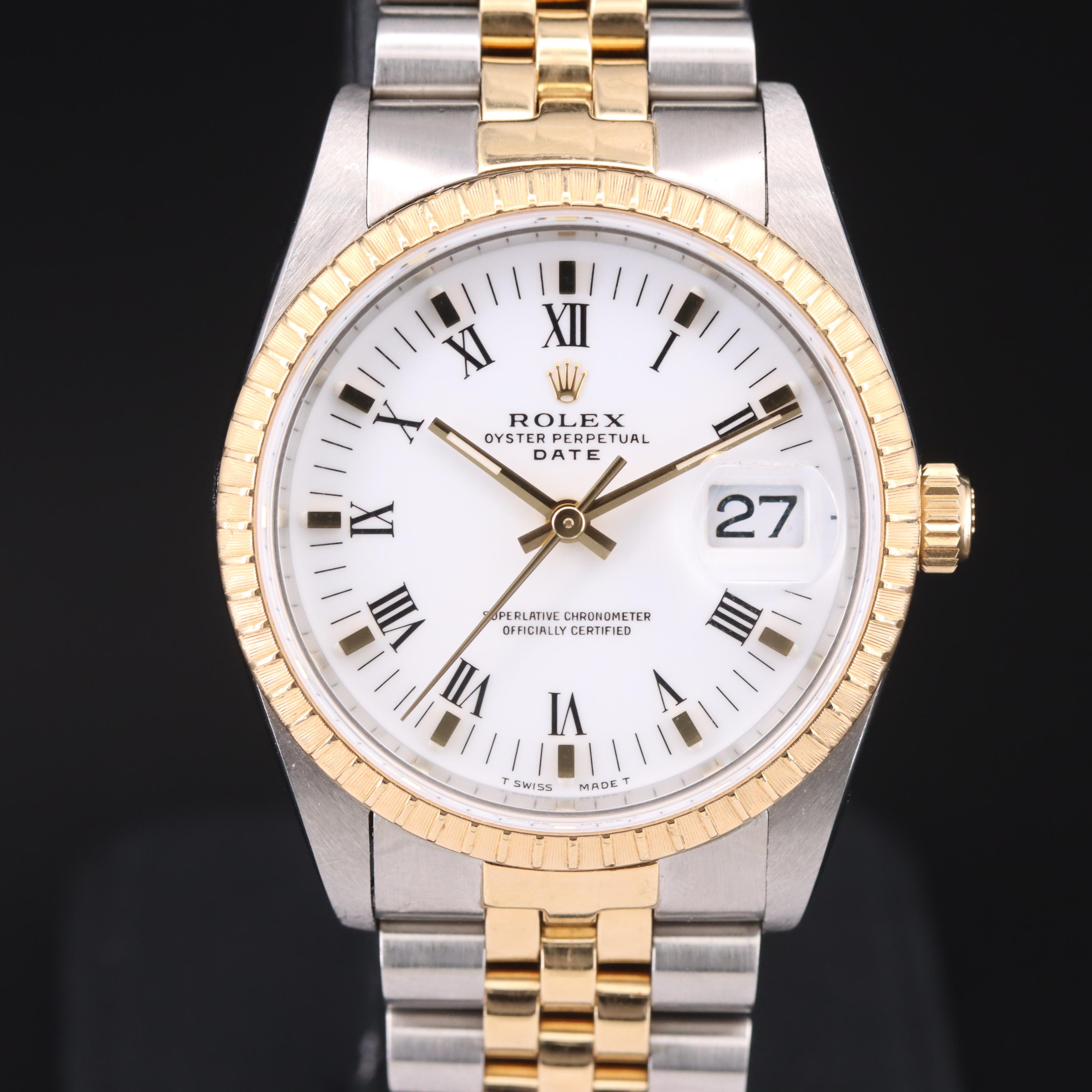 1991 Rolex Oyster Perpetual White Roman Date Wristwatch | EBTH