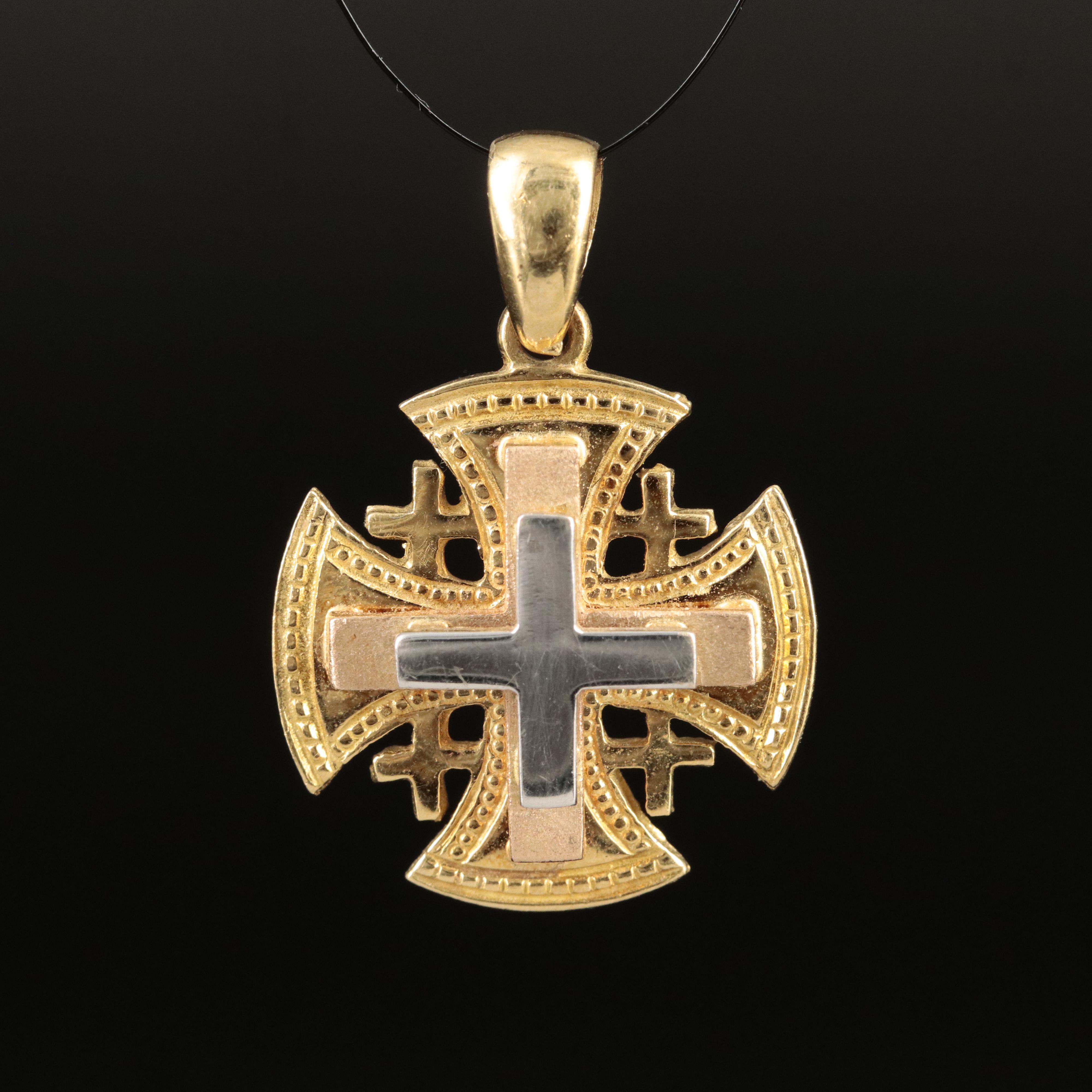 18K Tri-Color Gold Jerusalem Cross Pendant | EBTH