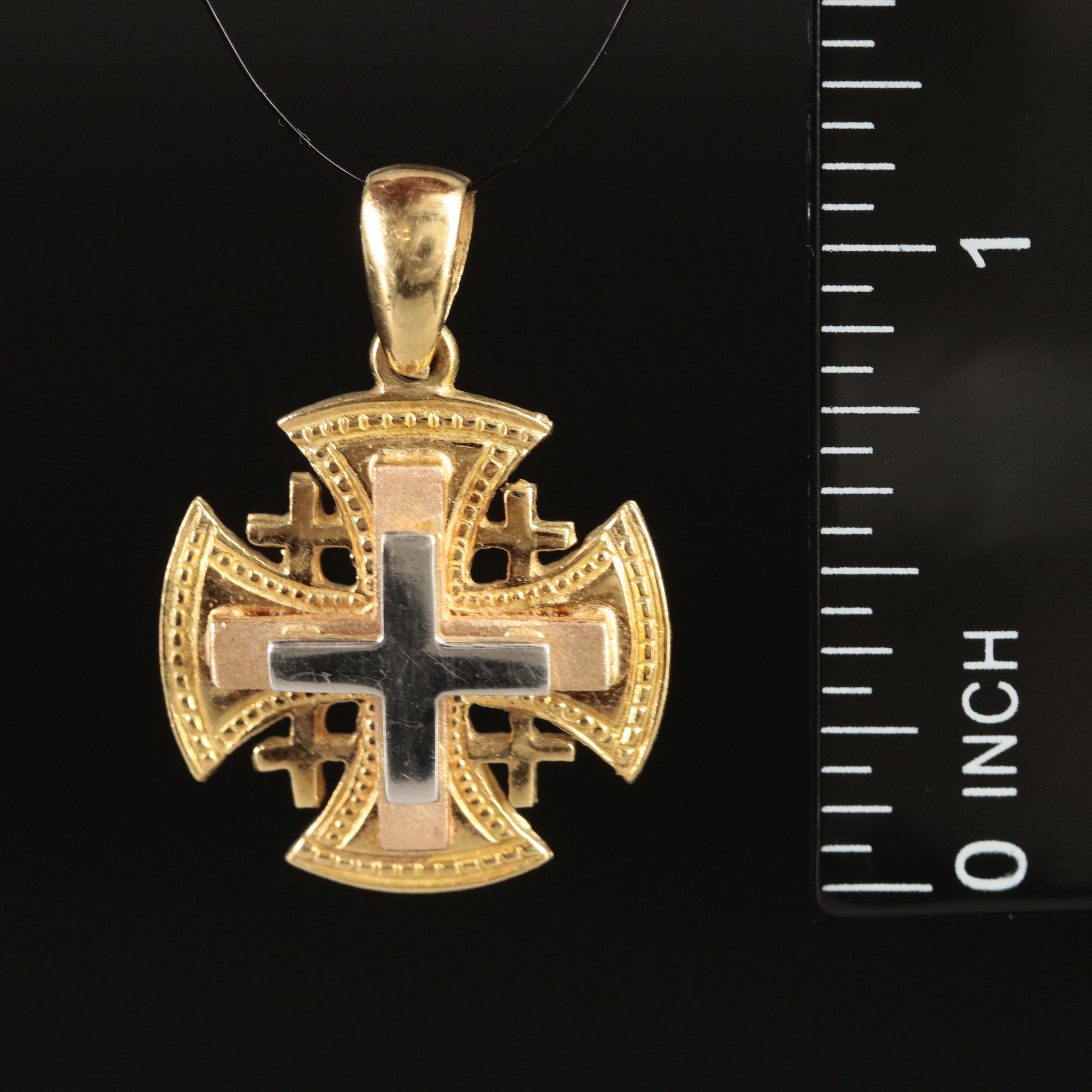 18K Tri-Color Gold Jerusalem Cross Pendant | EBTH