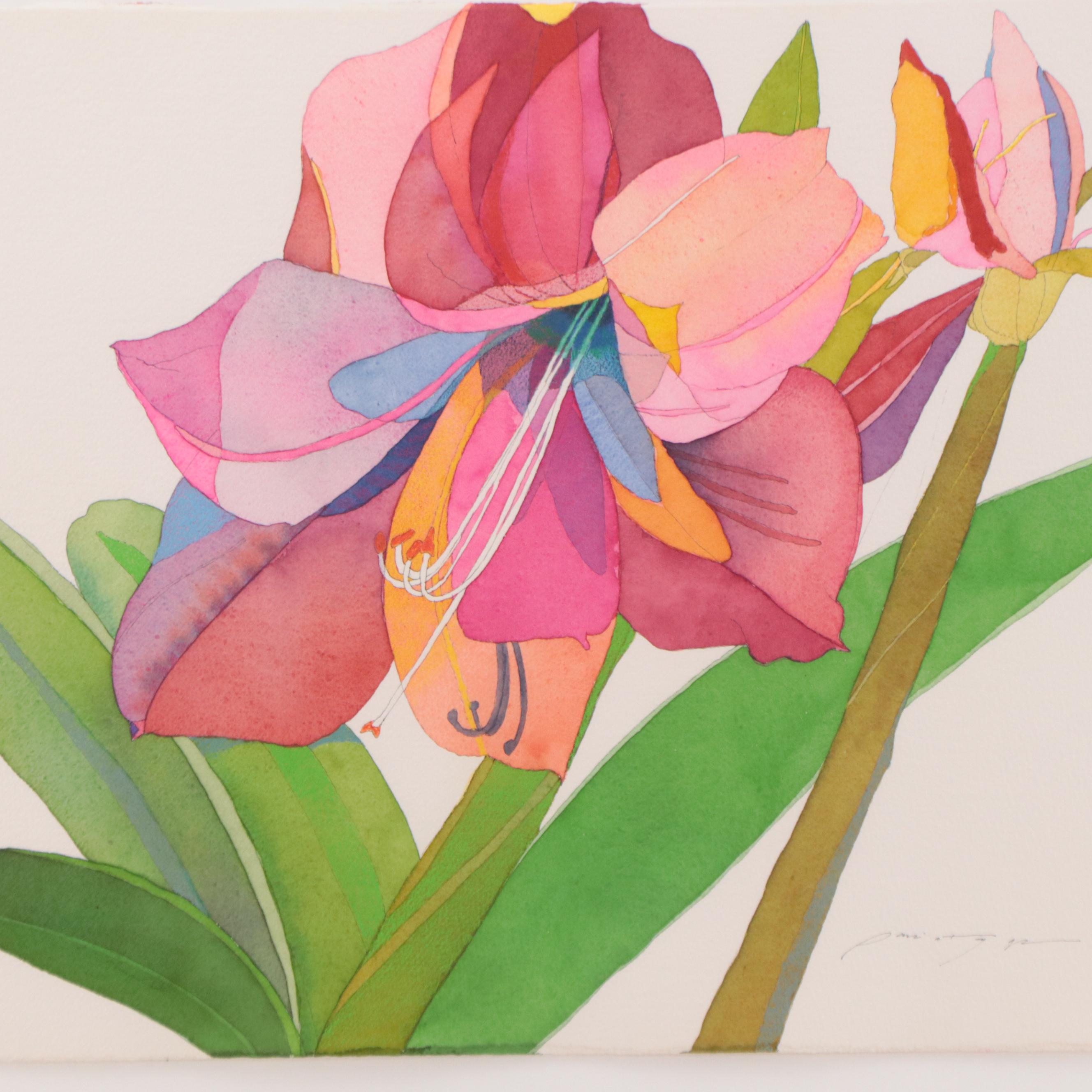 Sari Staggs Watercolor and Ink Painting of Flowers | EBTH