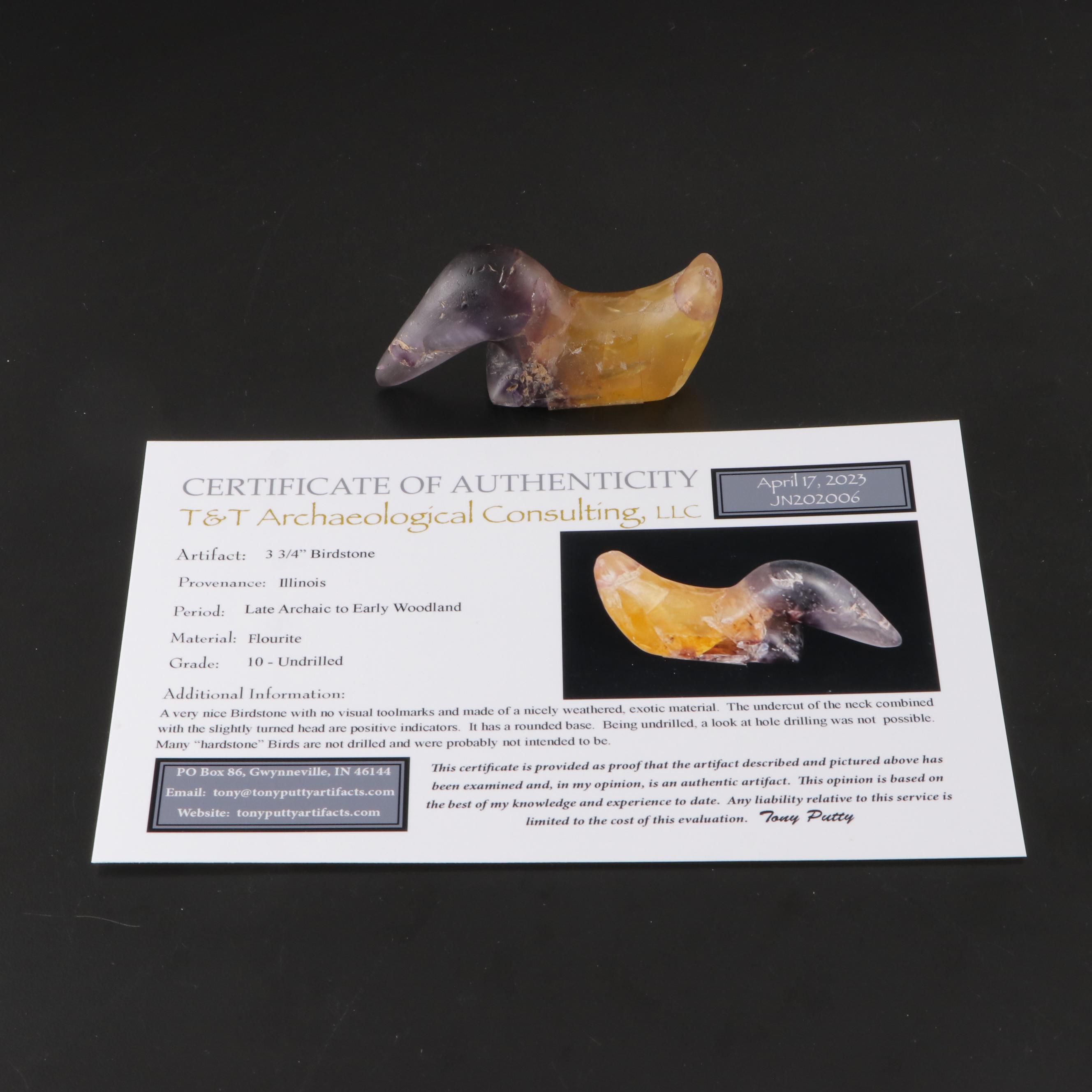 Late Archaic-Early Woodland Period Fluorite Birdstone | EBTH