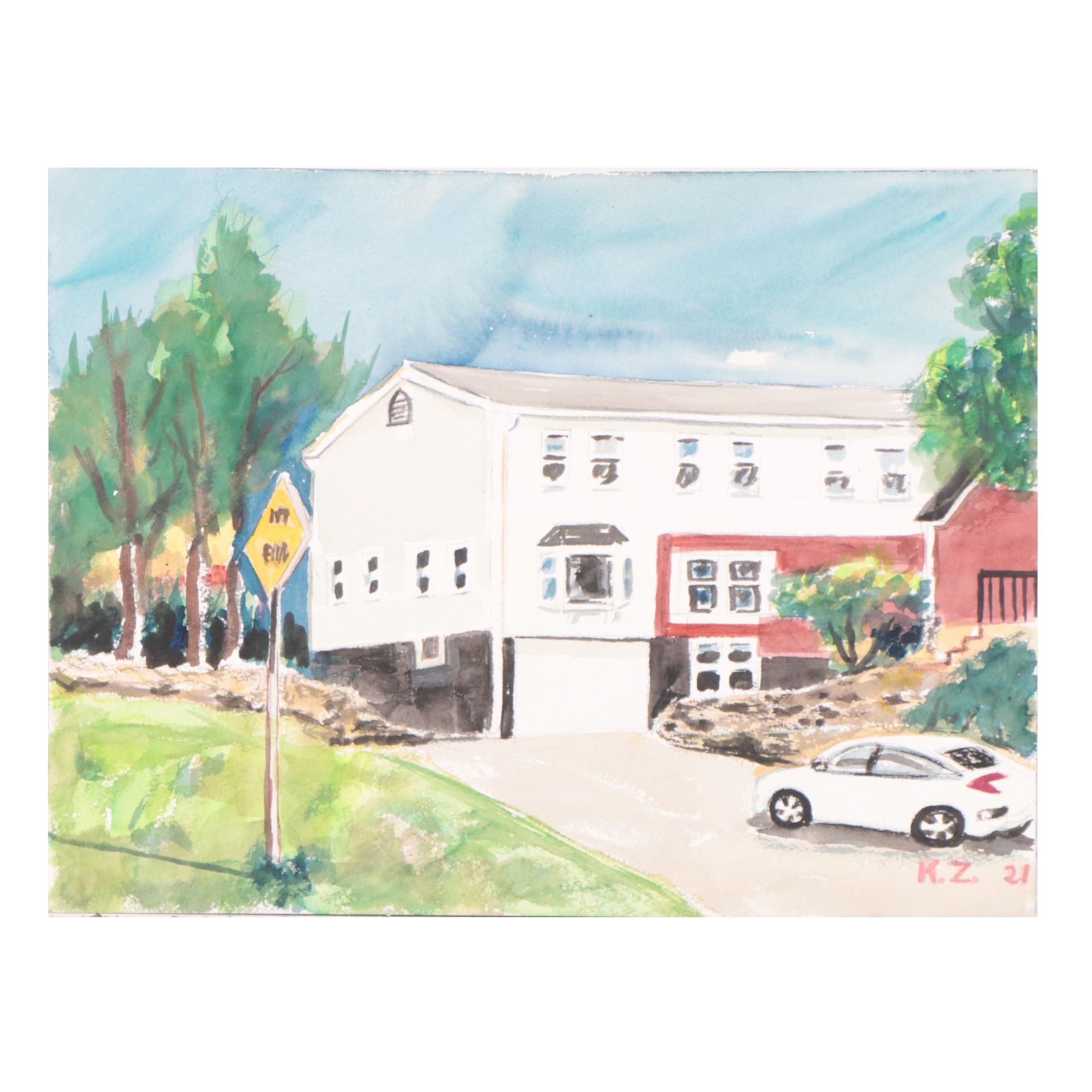 Helen Hyman View of Mount Adams Watercolor Painting, Mid to Late 20th ...