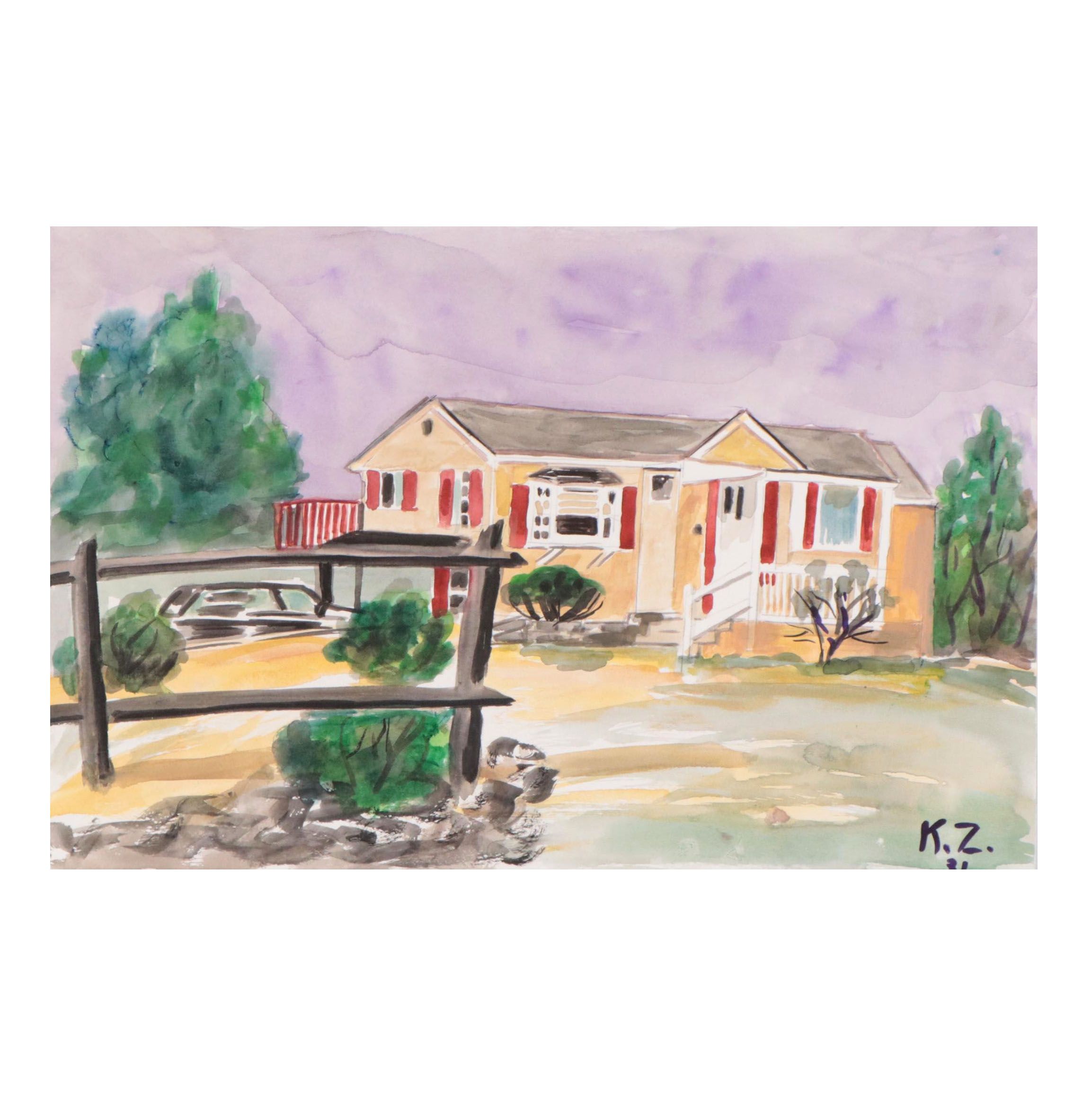 Helen Hyman View of Mount Adams Watercolor Painting, Mid to Late 20th ...