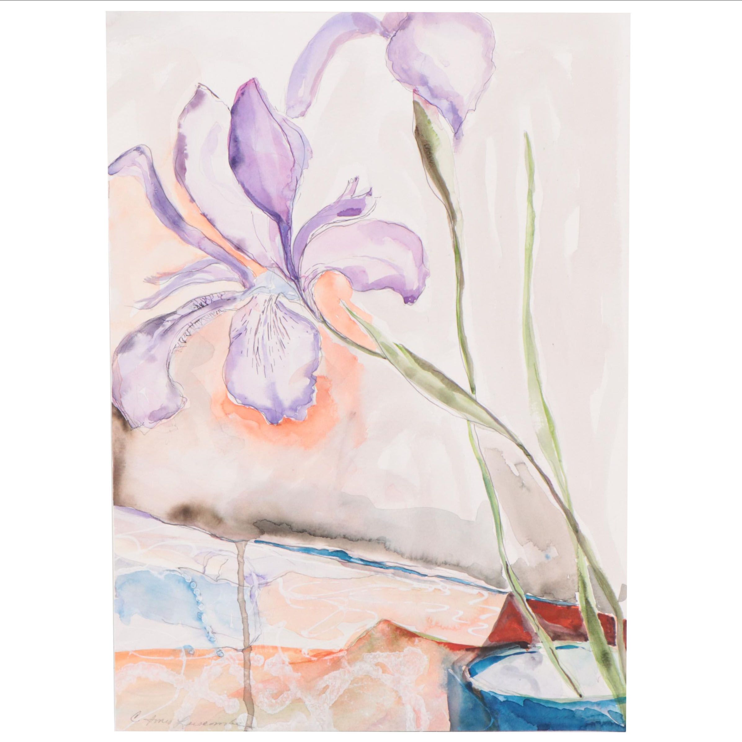 Carol Imes-Luscombe Watercolor Painting "My Garden Iris" | EBTH