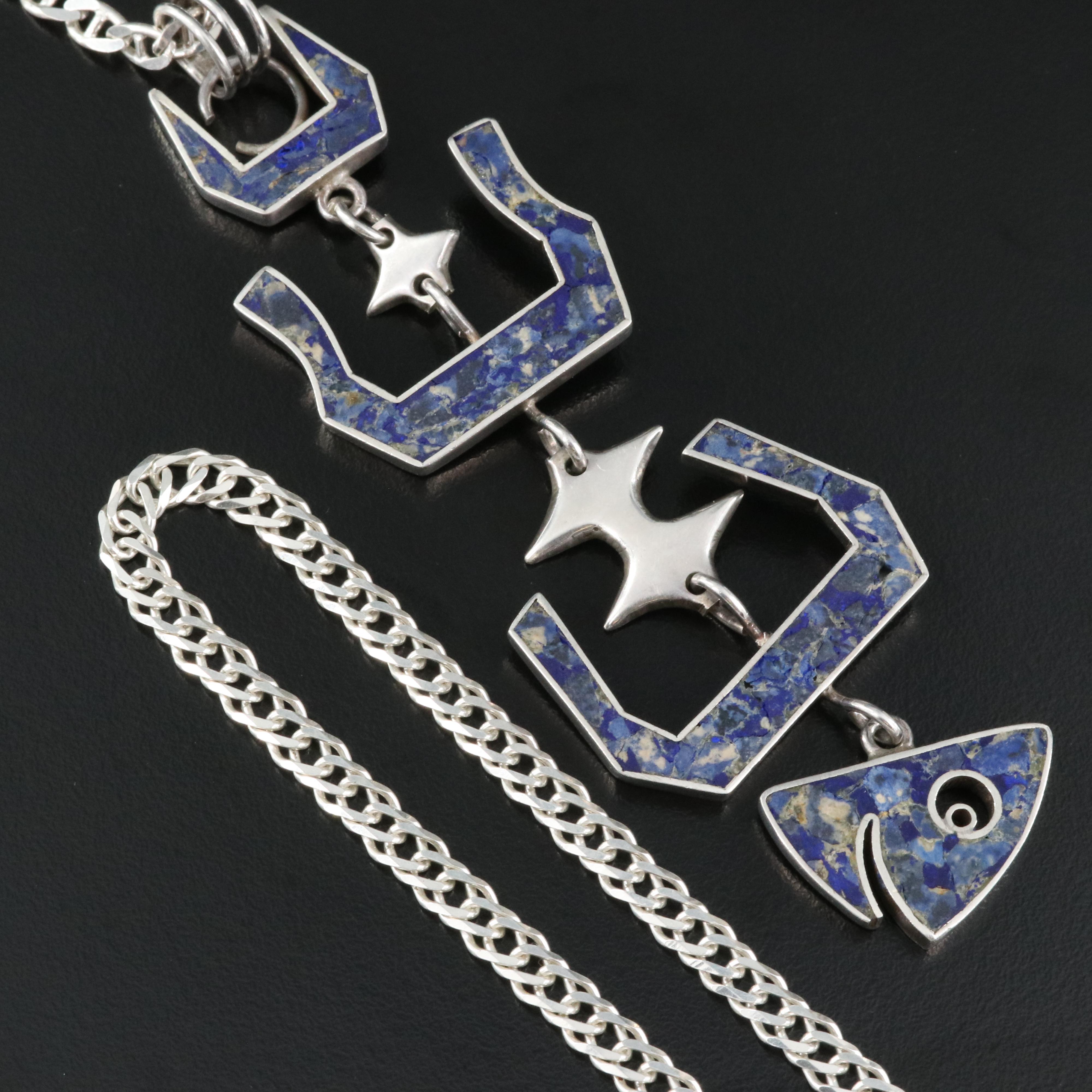 Mexican Sterling Fishbone Necklace Necklace with Sterling Curb Link ...