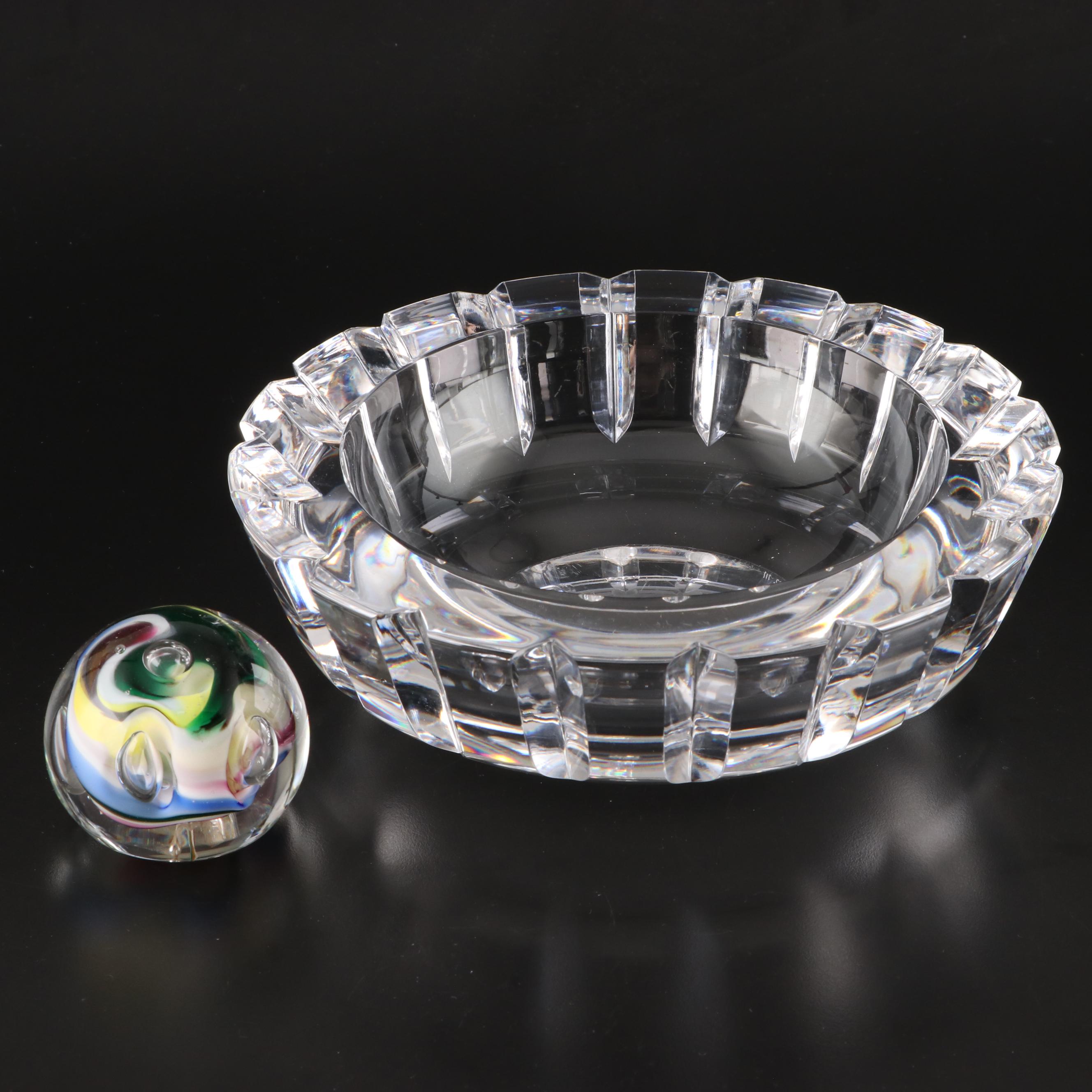 Orrefors Glass Bowl with Jim Karg Glass Paperweight | EBTH