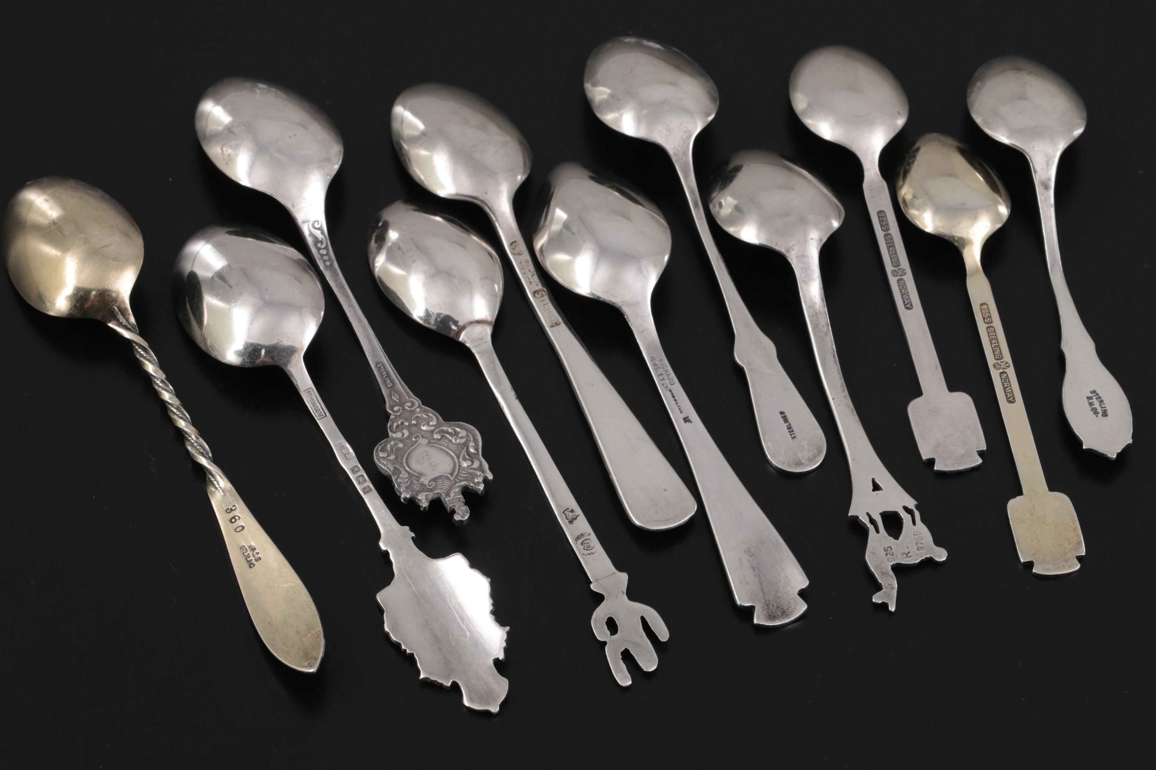 Sterling Silver, 800 Silver and Silver Plate Souvenir Spoons, 20th ...