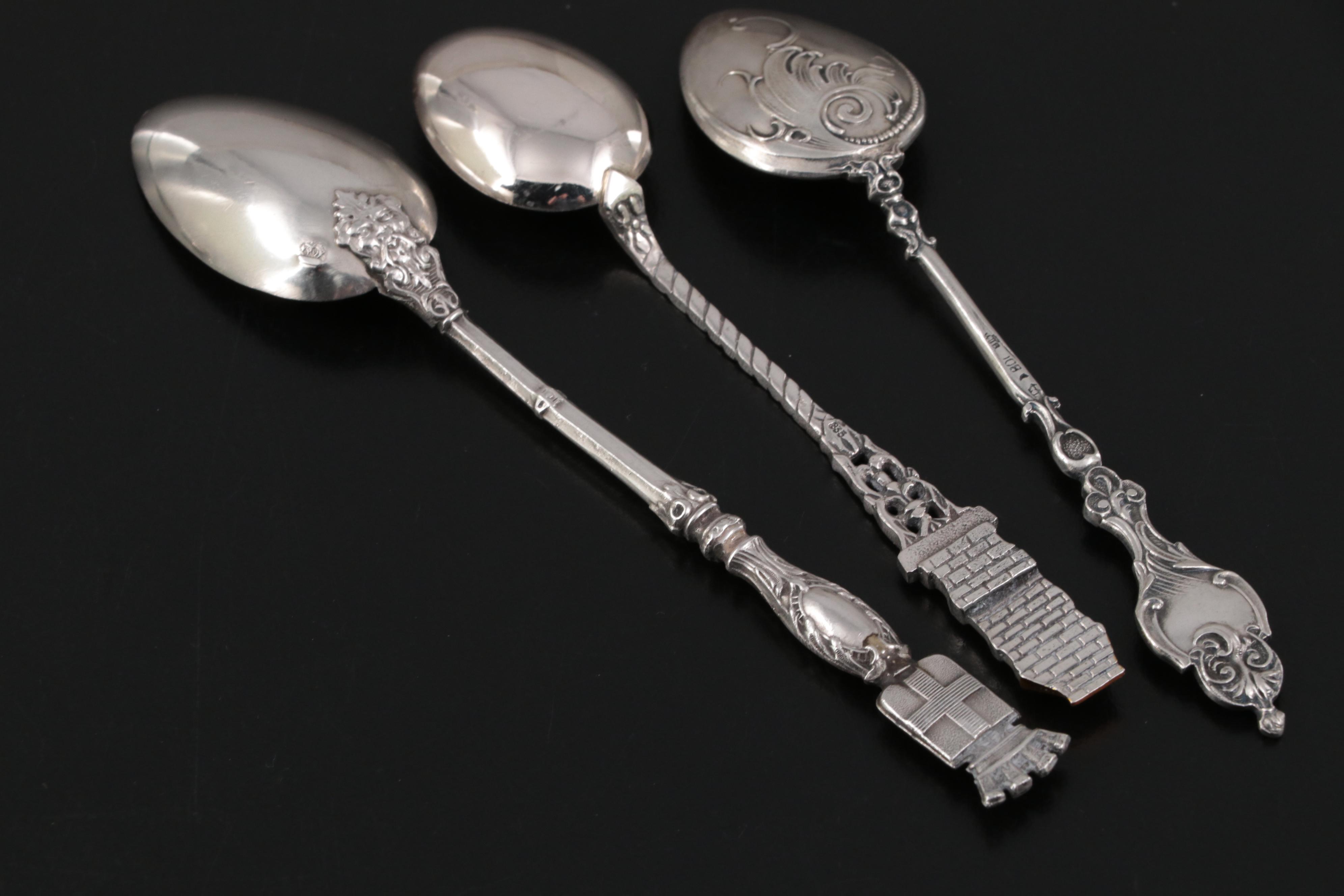 Sterling Silver, 800 Silver and Silver Plate Souvenir Spoons, 20th ...