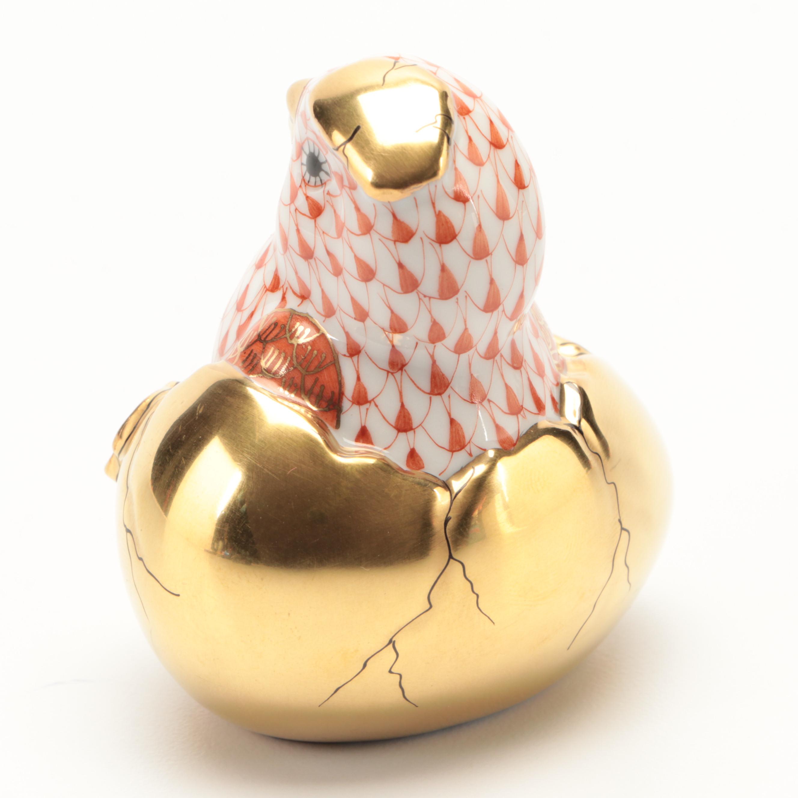 Herend Rust with Gold Fishnet "Just Hatched" Porcelain Figurine | EBTH