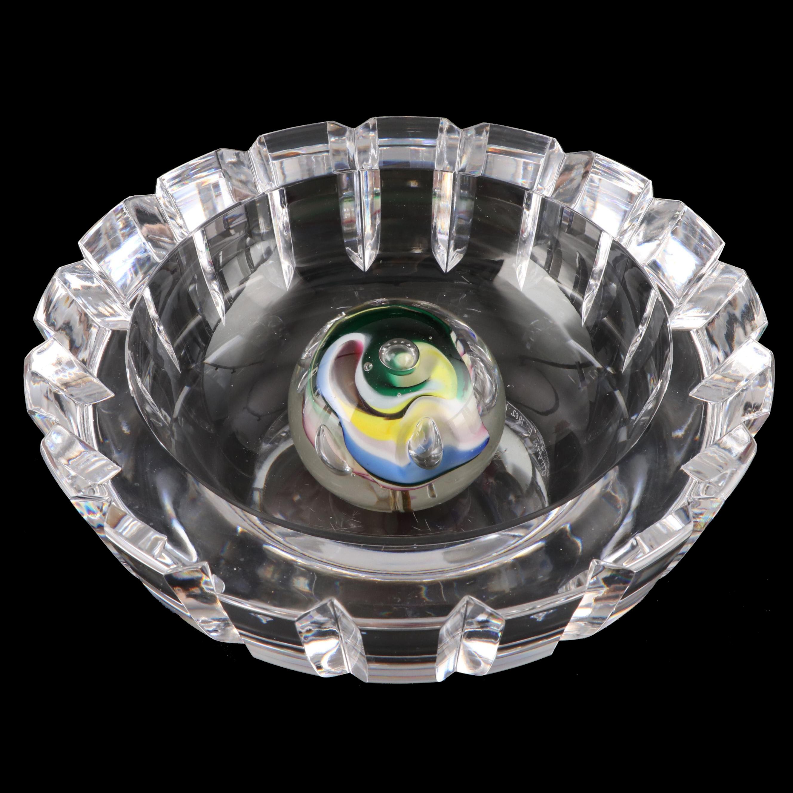 Orrefors Glass Bowl with Jim Karg Glass Paperweight | EBTH