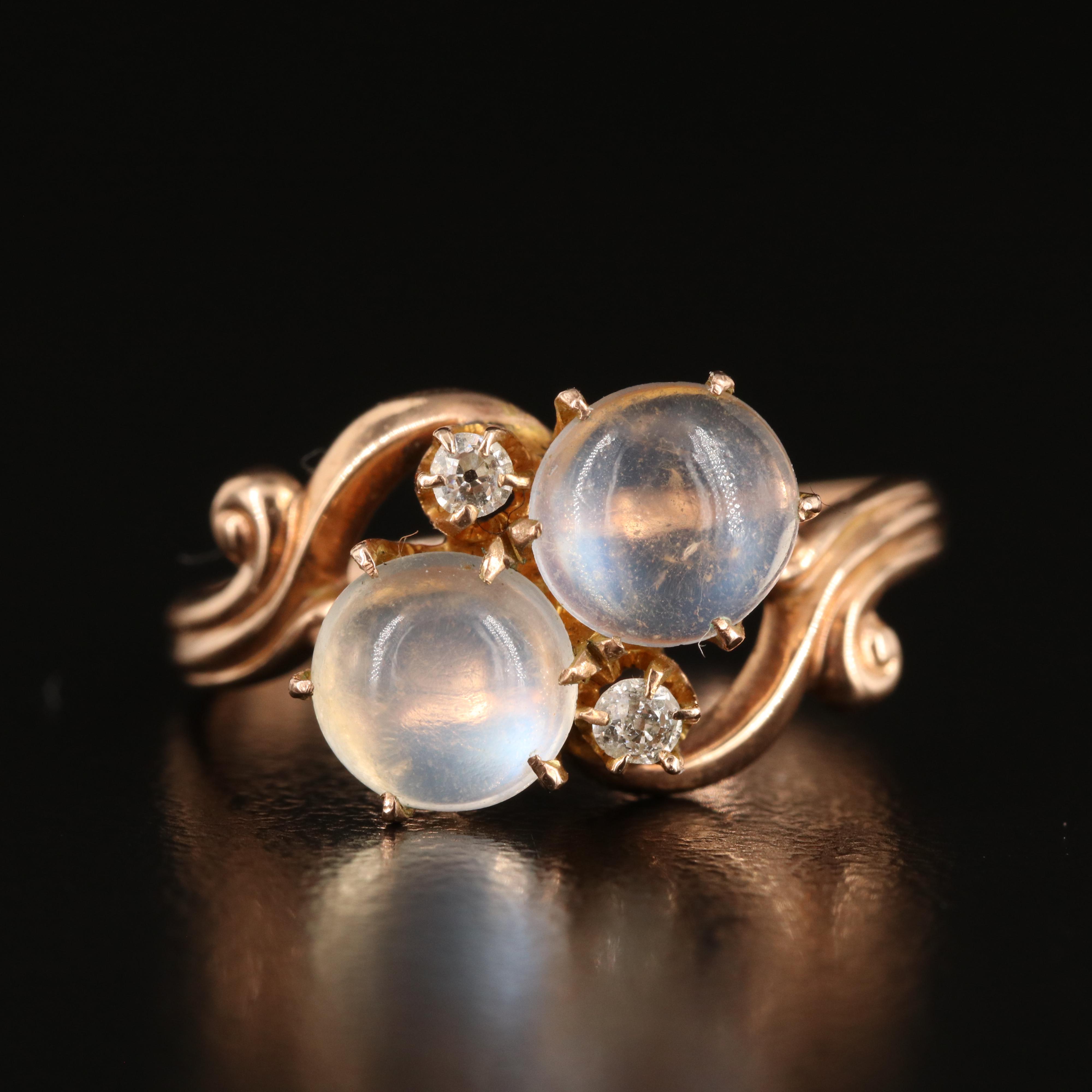 Antique by Grenzebach Charles 10K Moonstone and Diamond Ring | EBTH