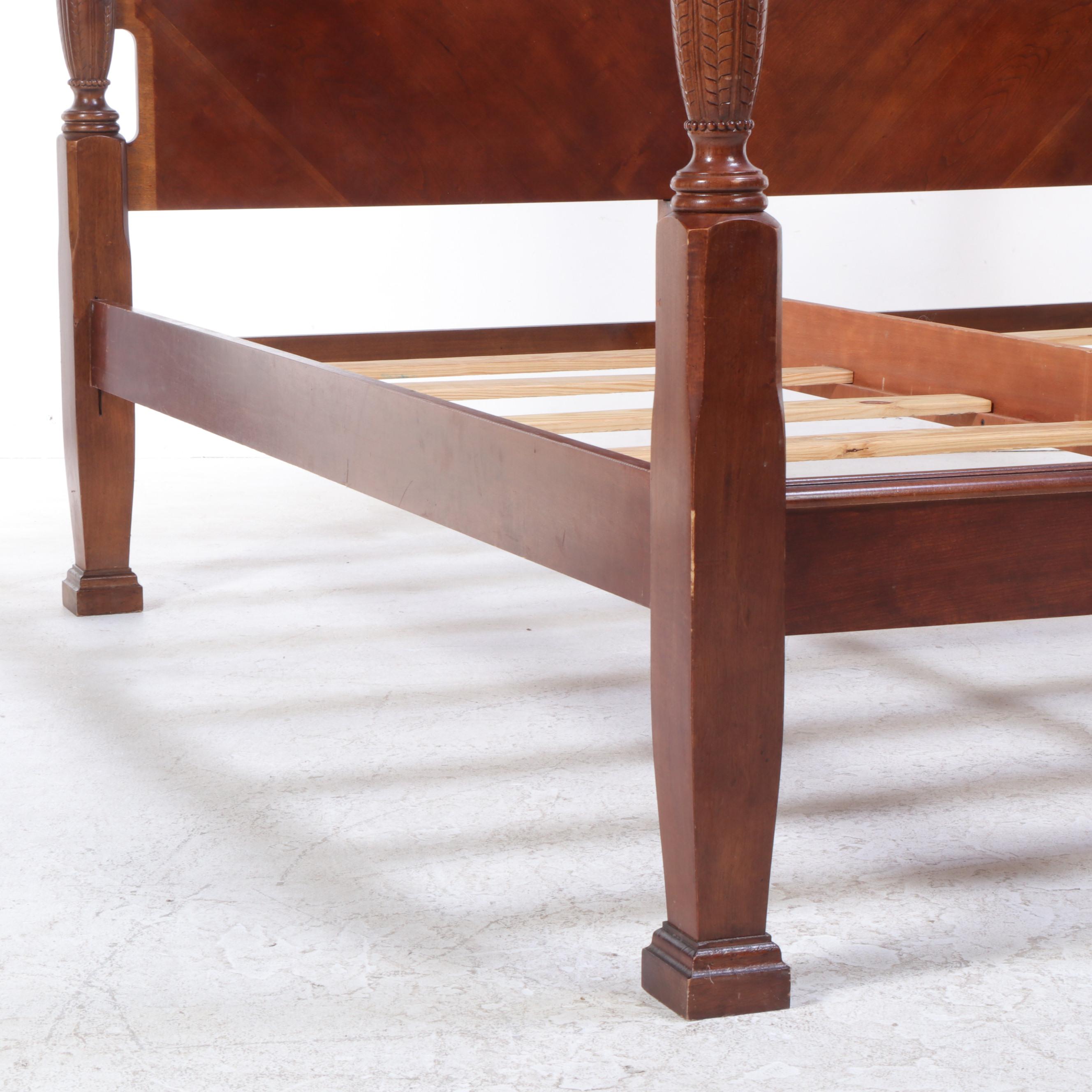 Federal Style Rice-Carved Mahogany Finish Four Poster King Bed Frame | EBTH