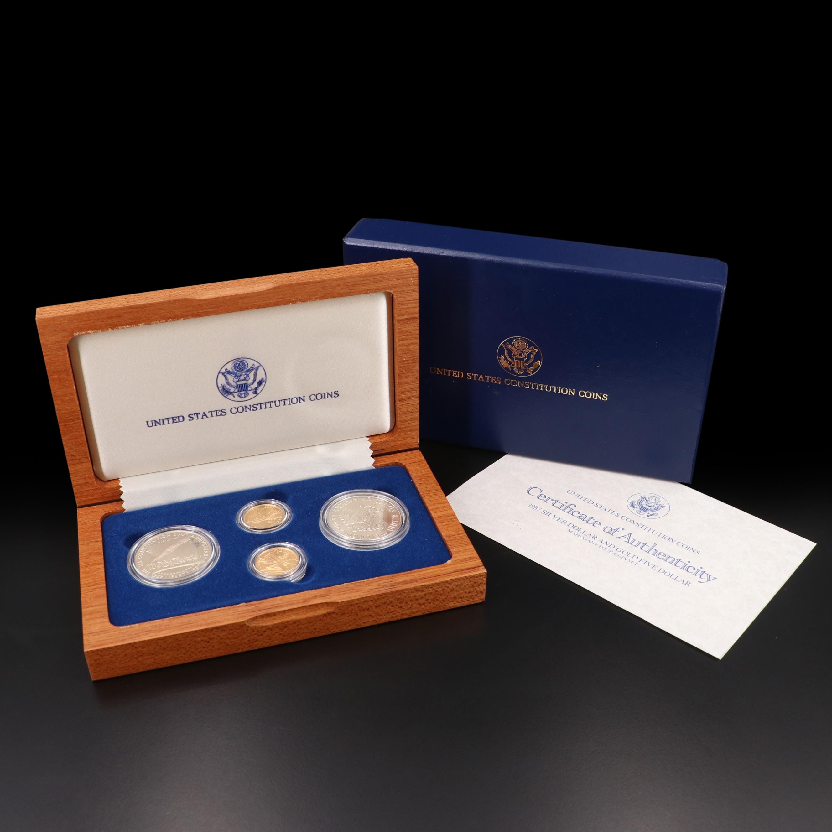 1987 Four-Coin U.S. Constitution Commemorative Set Including Two Gold ...