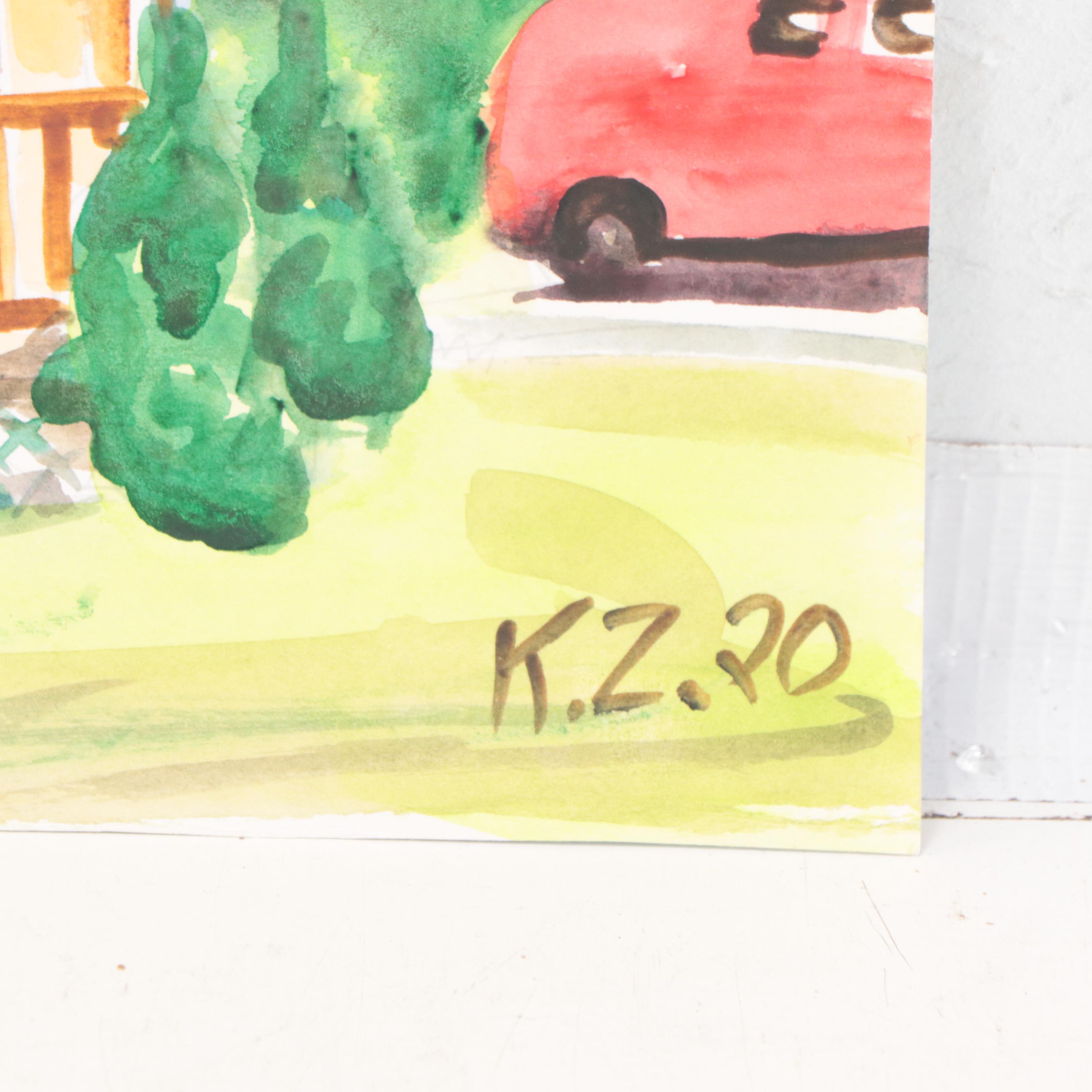 Kathleen Zimbicki Street View Watercolor Painting, 2020 | EBTH