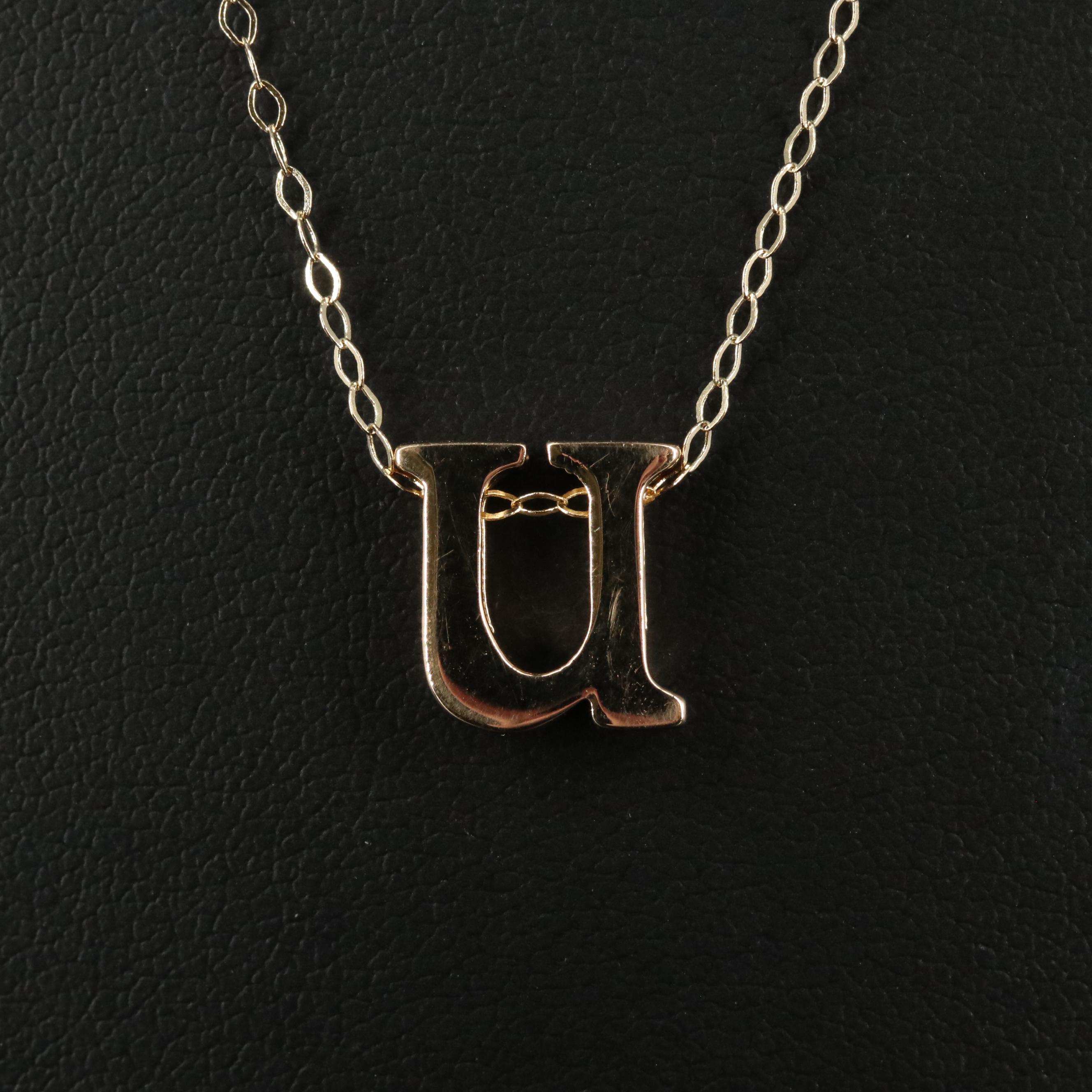 14K Lower Case Letter 'U' Pendant Necklace | EBTH