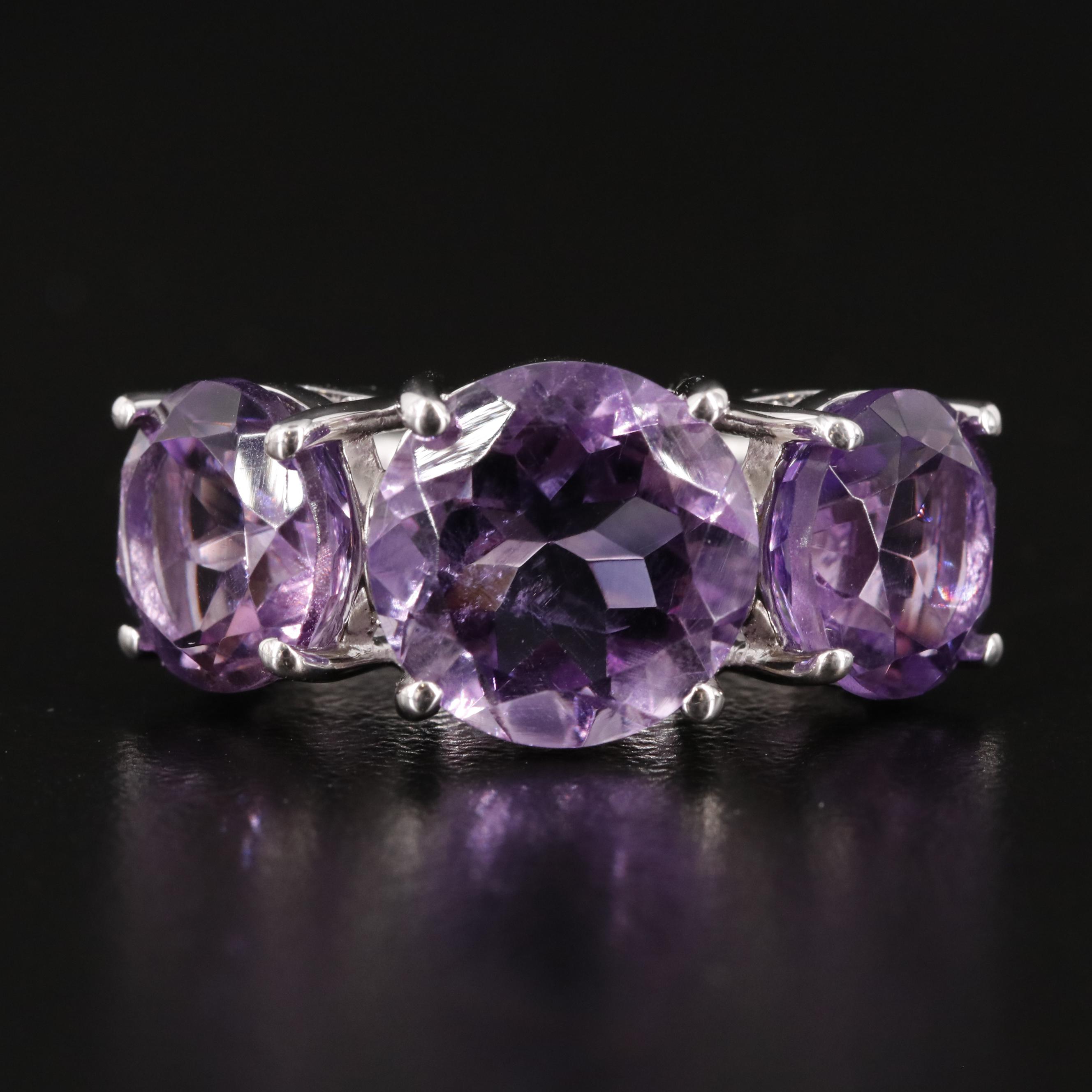 Sterling Three Stone Amethyst Ring | EBTH