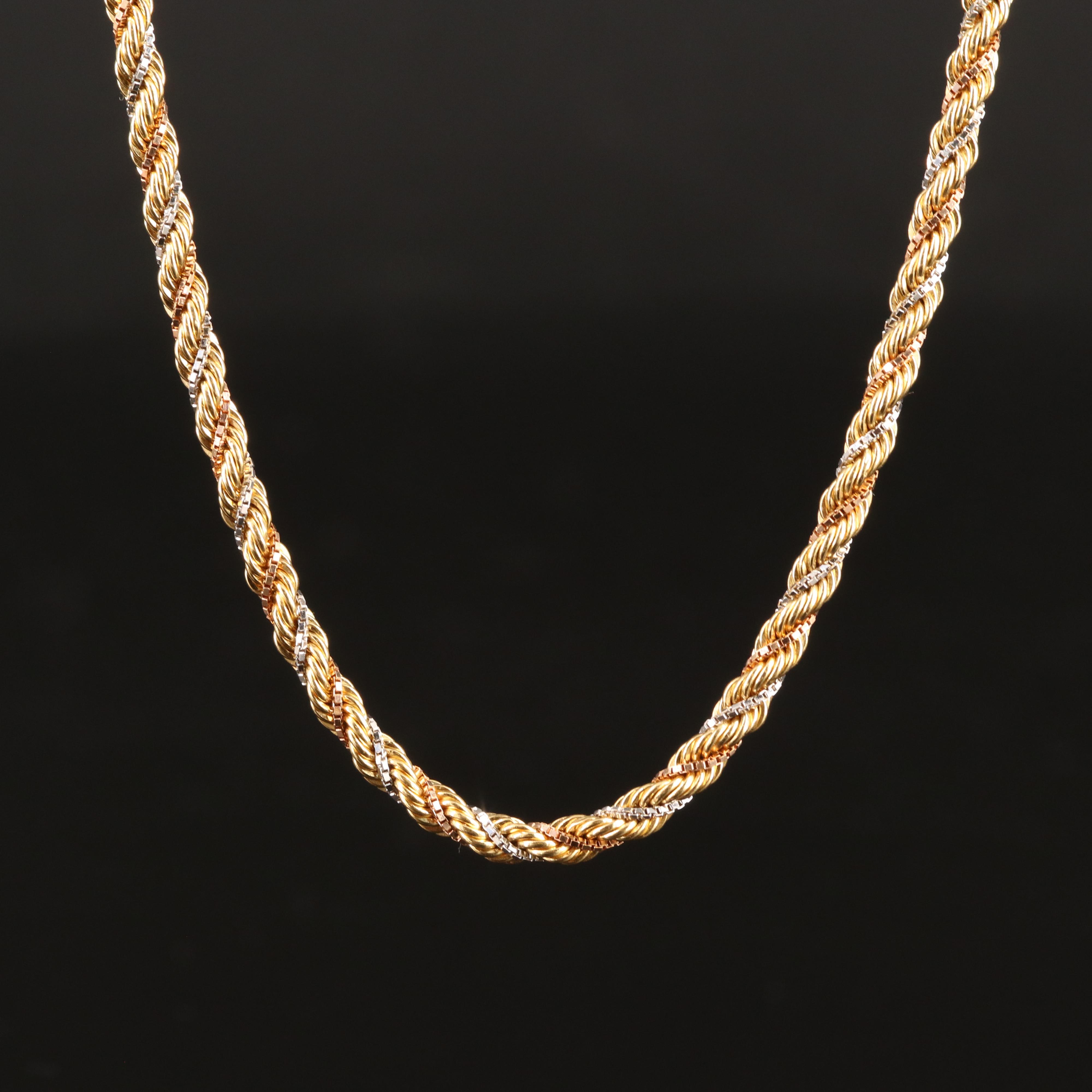 18K Tri-Color Rope Chain Necklace | EBTH