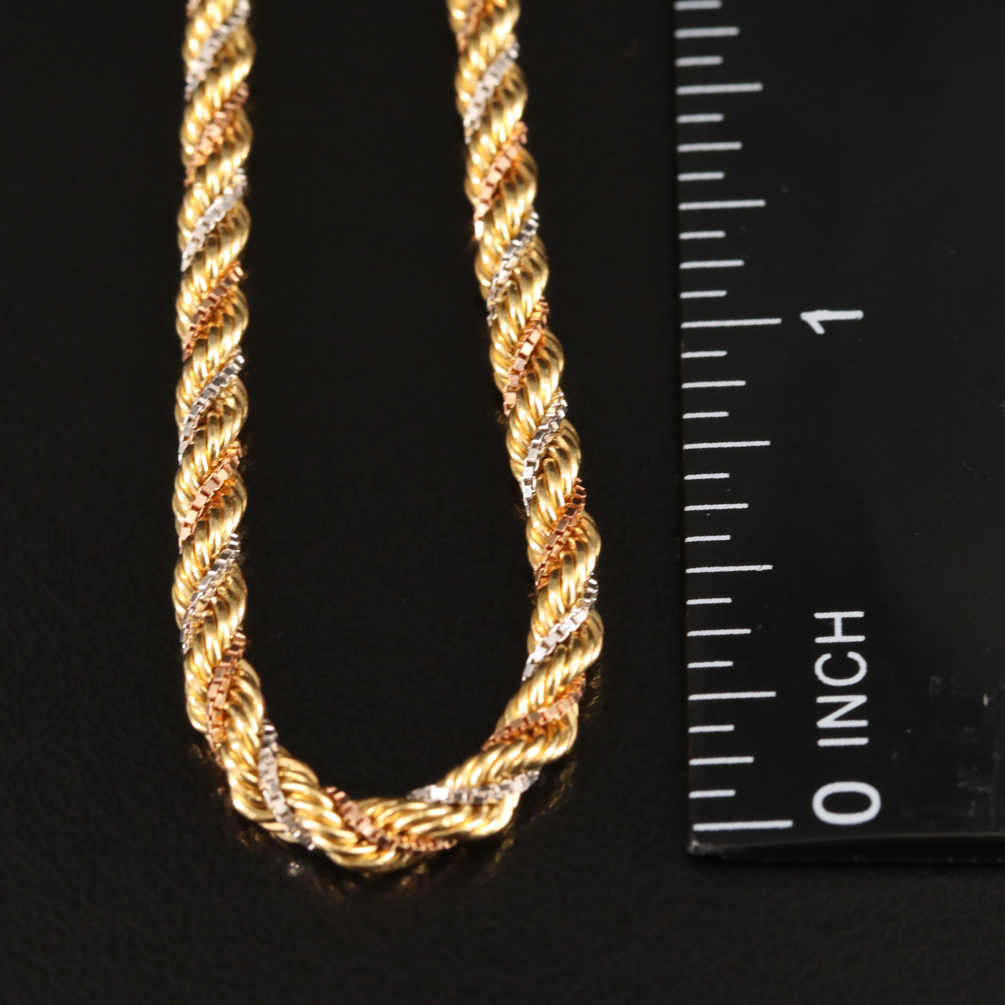 18K Tri-Color Rope Chain Necklace | EBTH