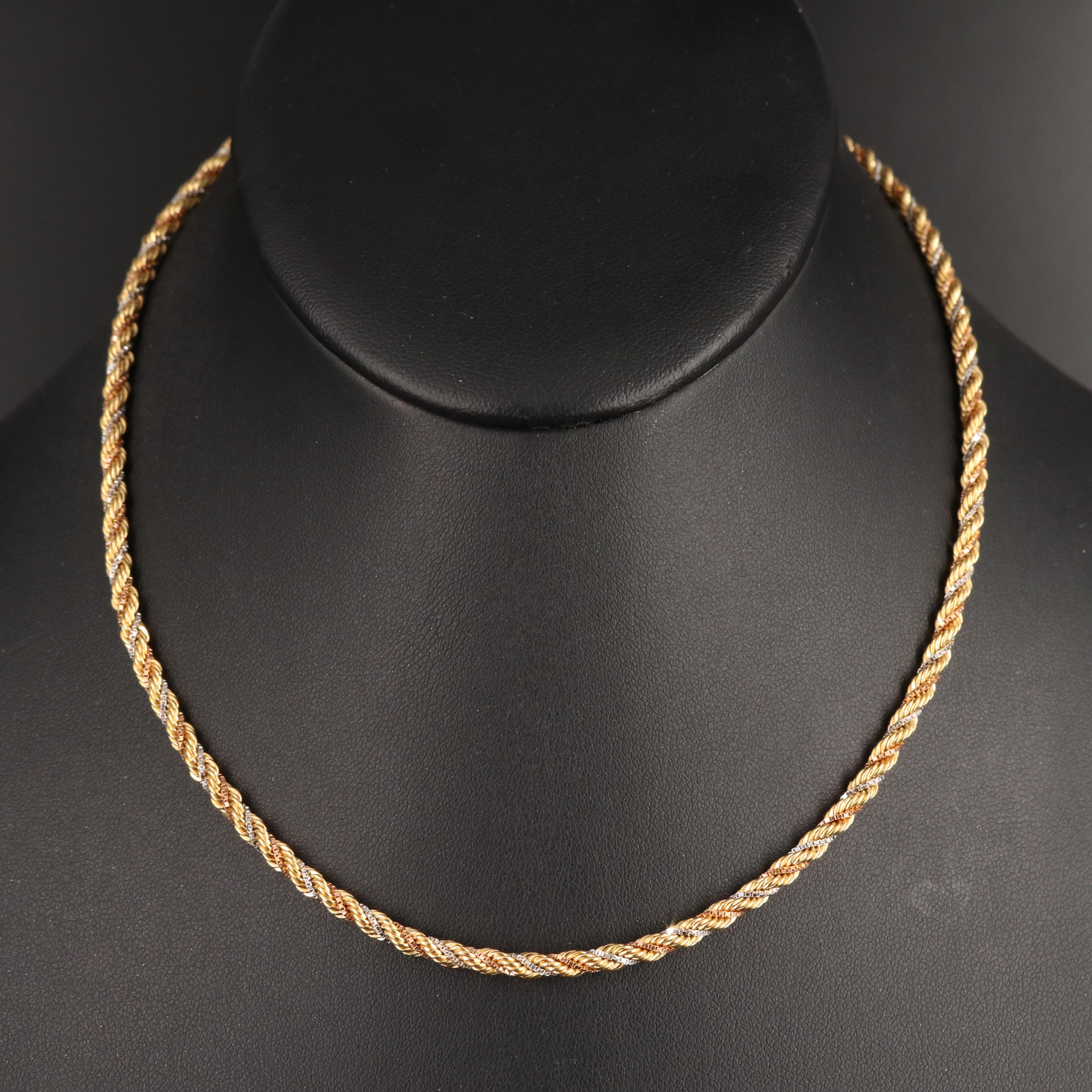 18K Tri-Color Rope Chain Necklace | EBTH