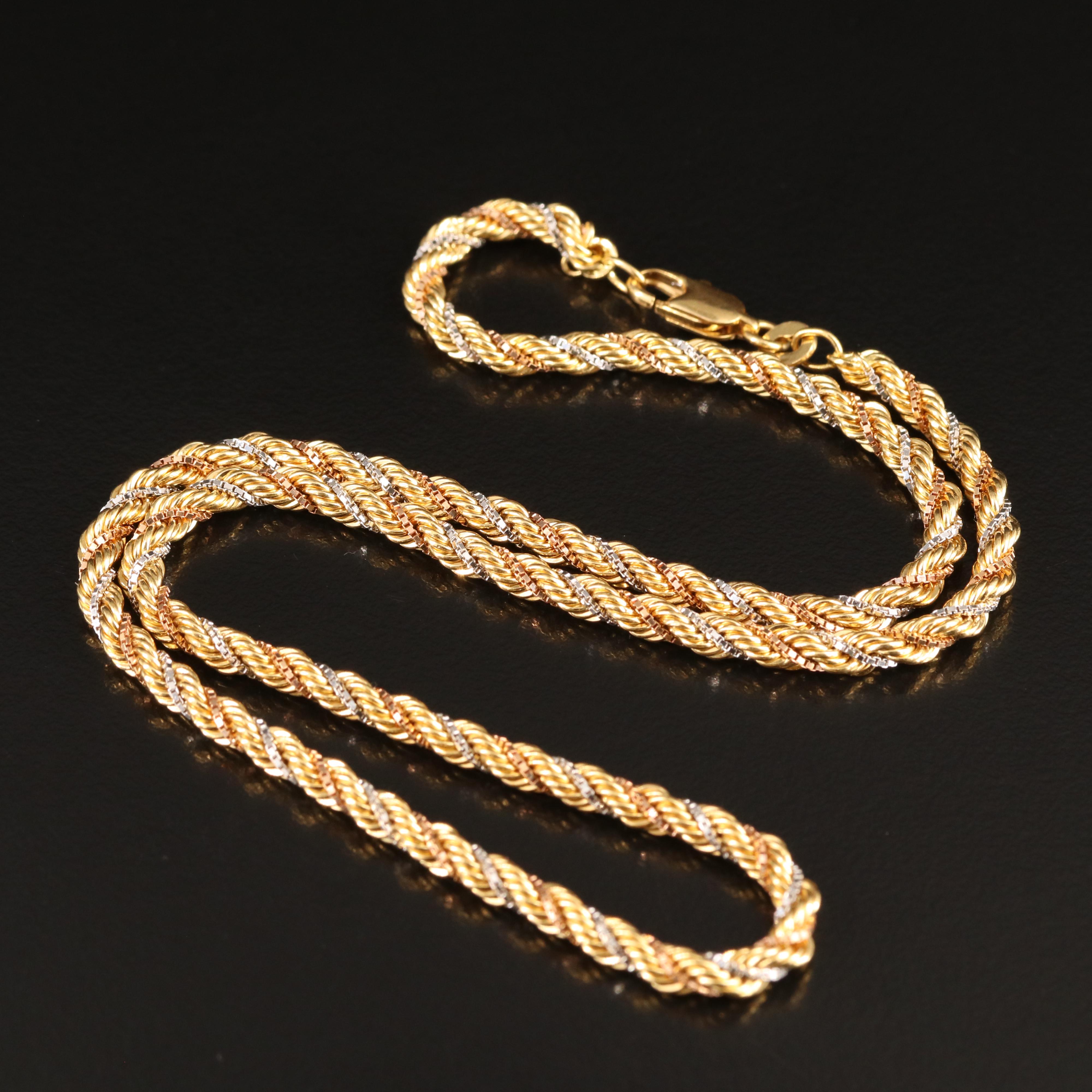 18K Tri-Color Rope Chain Necklace | EBTH