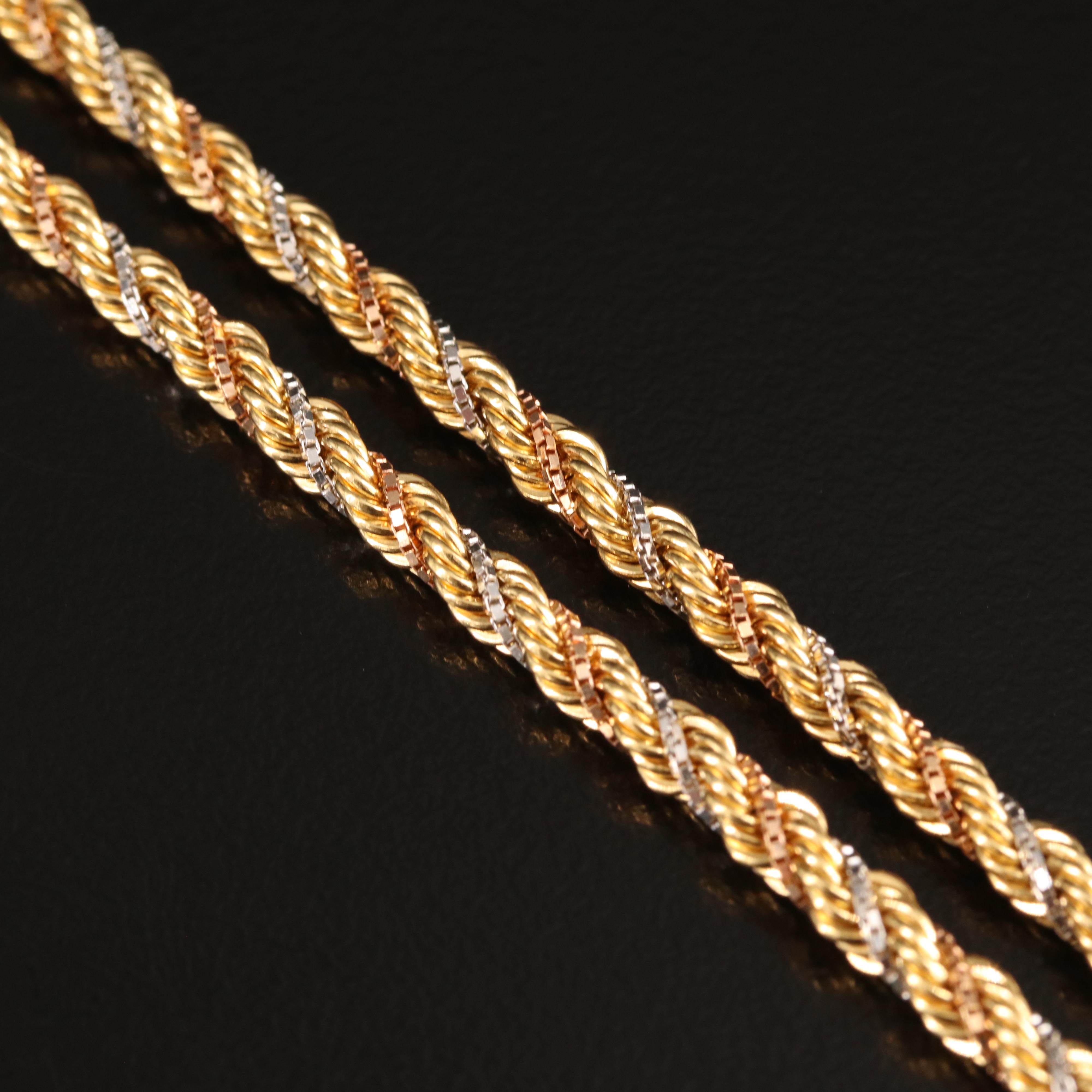 18K Tri-Color Rope Chain Necklace | EBTH