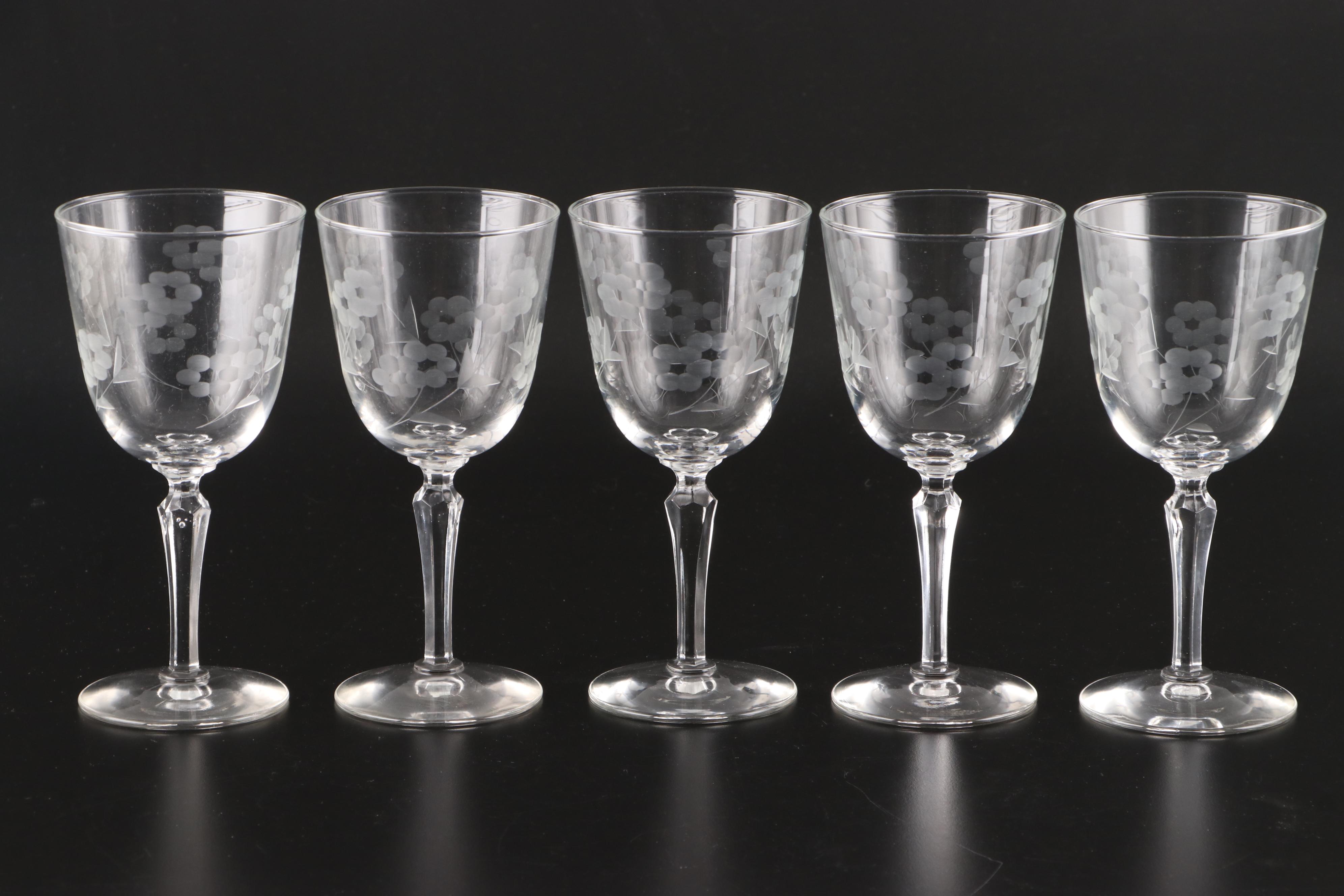 Libbey Etched Glass Water Glasses and Stemware, Mid-20th Century | EBTH
