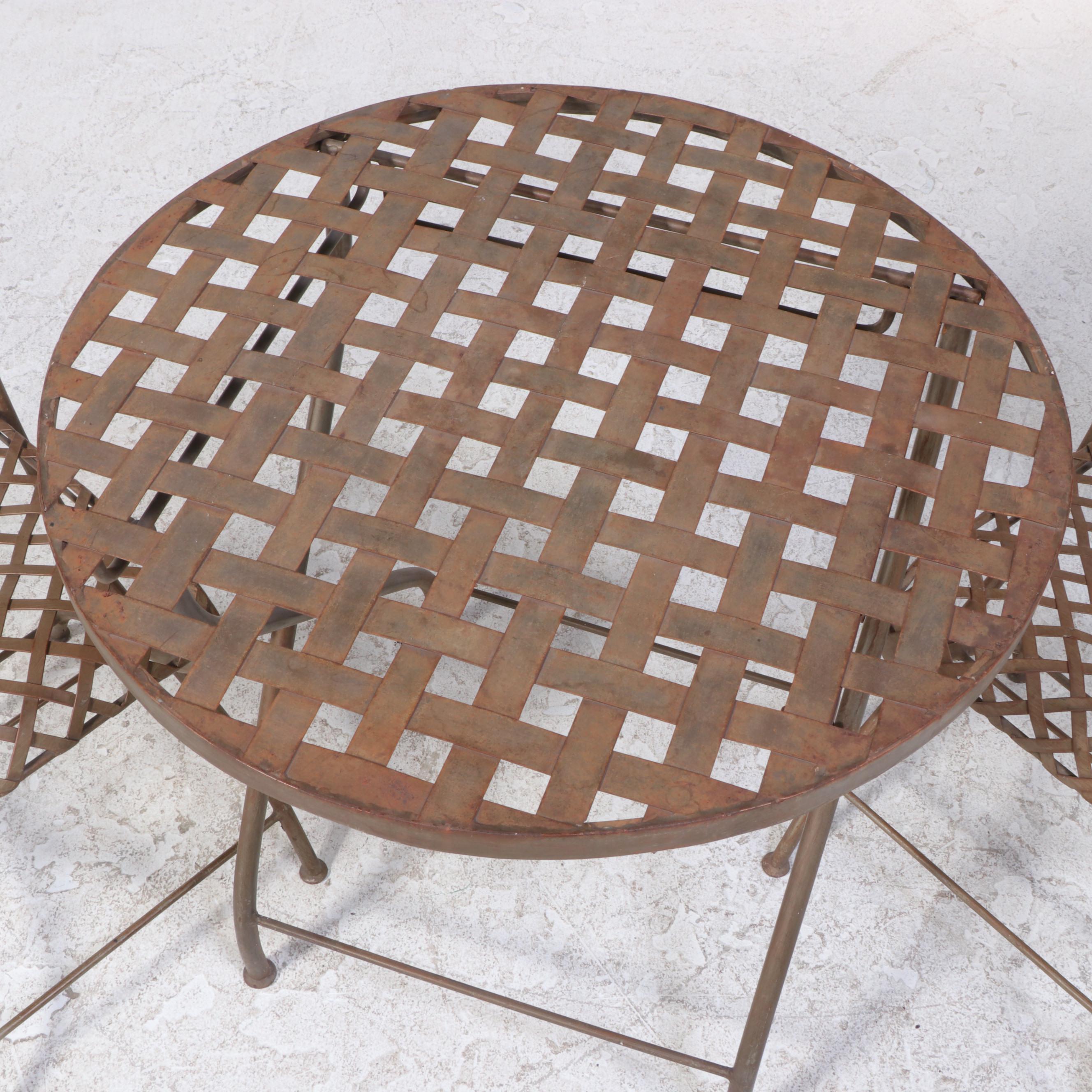 Metal Mesh Folding Patio Table and Two Chairs | EBTH