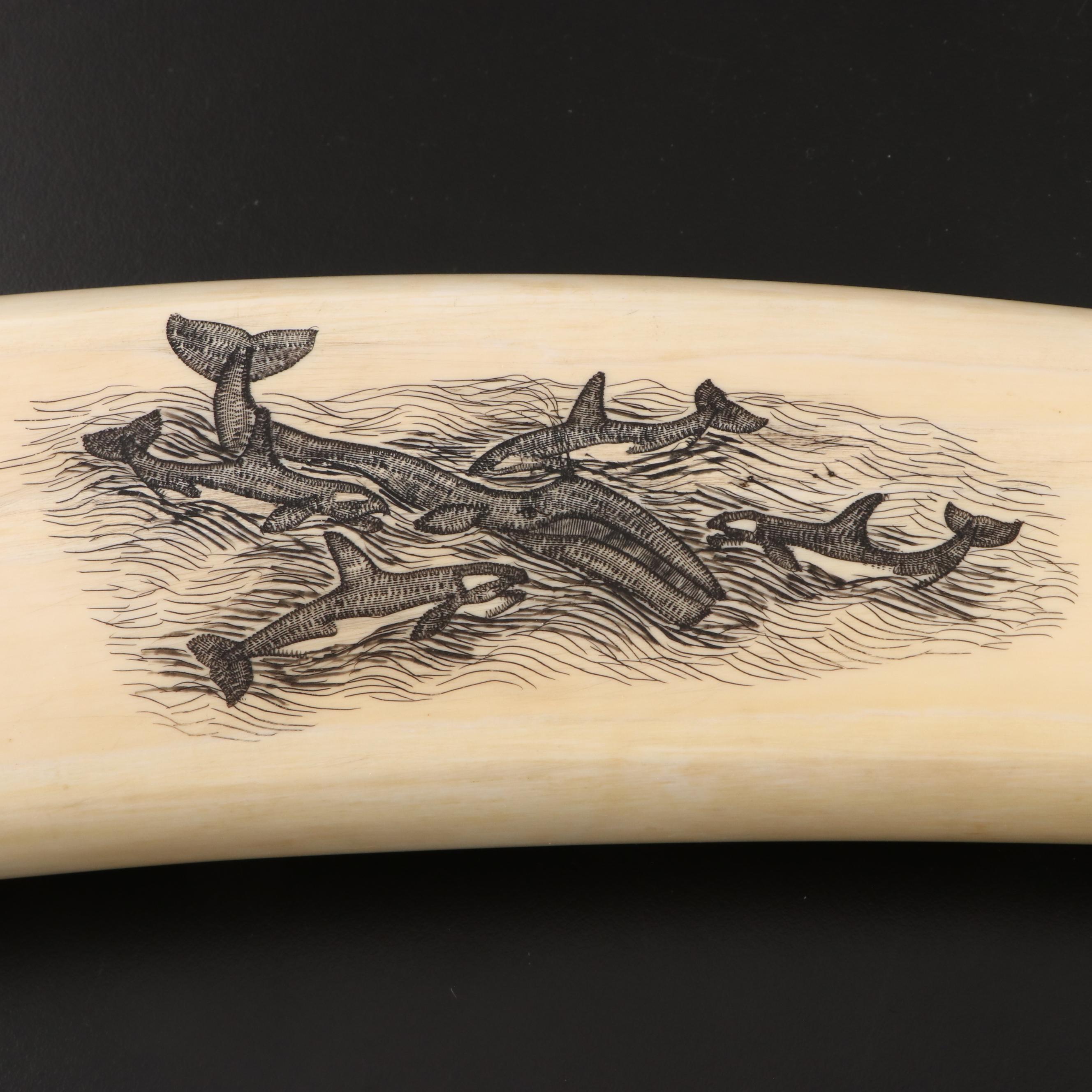 Peter Mayac Alaskan Inuit Scrimshaw Carved Walrus Tusk, 20th Century | EBTH